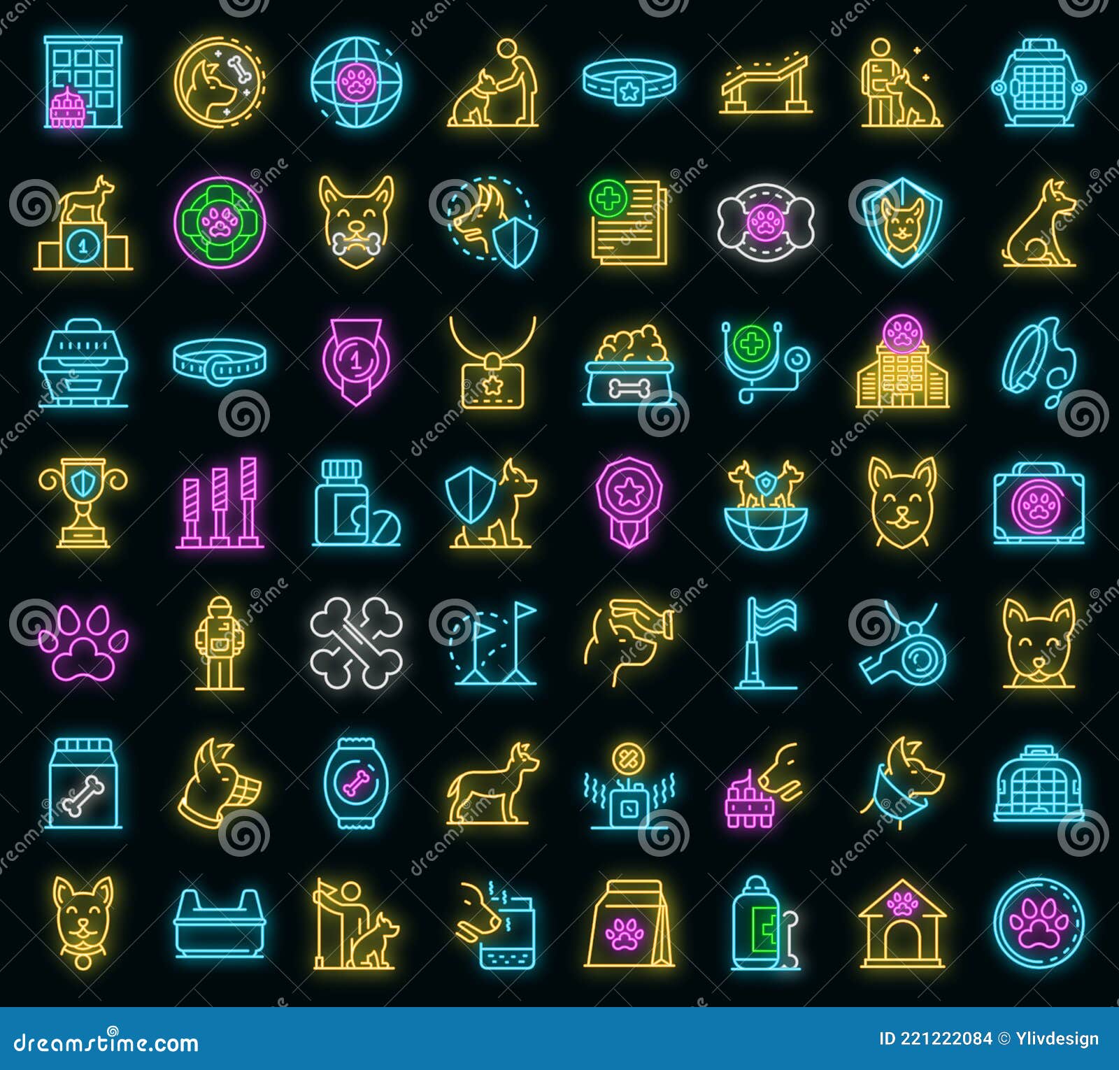 Dog Handler Icons Set Vector Neon Stock Vector - Illustration of school ...