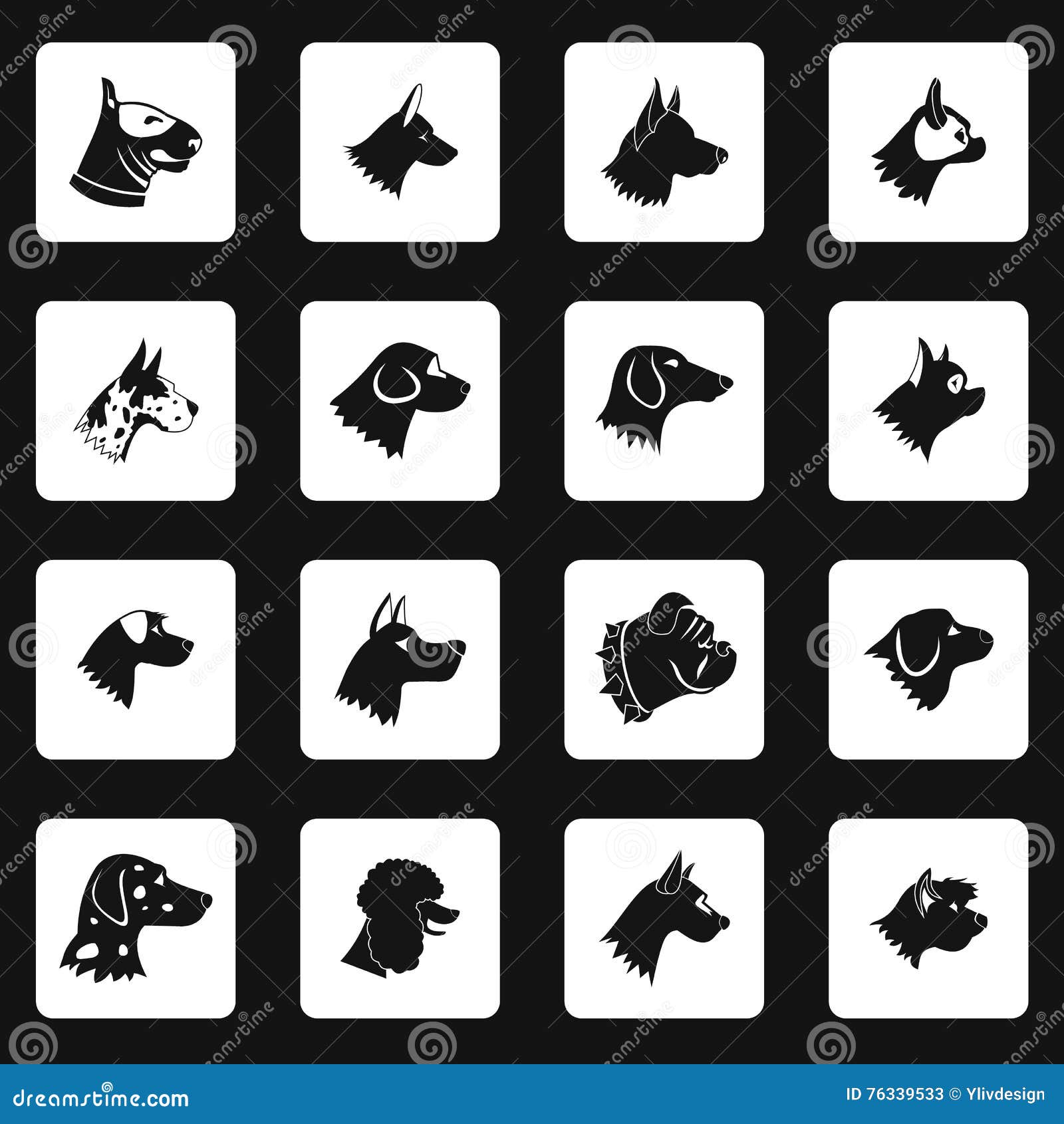 Dog Head Icons Set, Simple Style Stock Vector - Illustration of ...