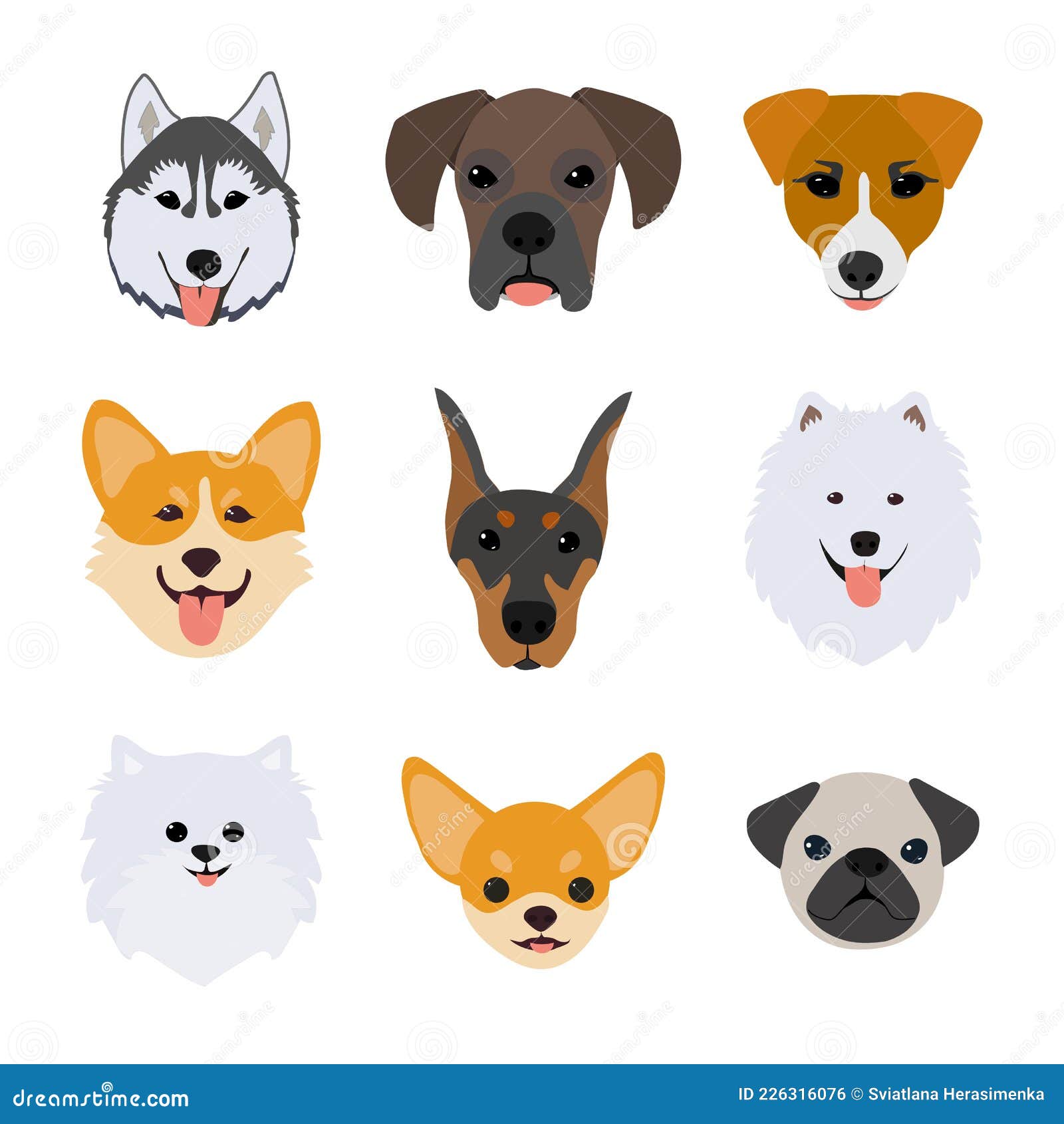 Dog Head Icons. Vector Flat Illustration Isolated on White Background ...