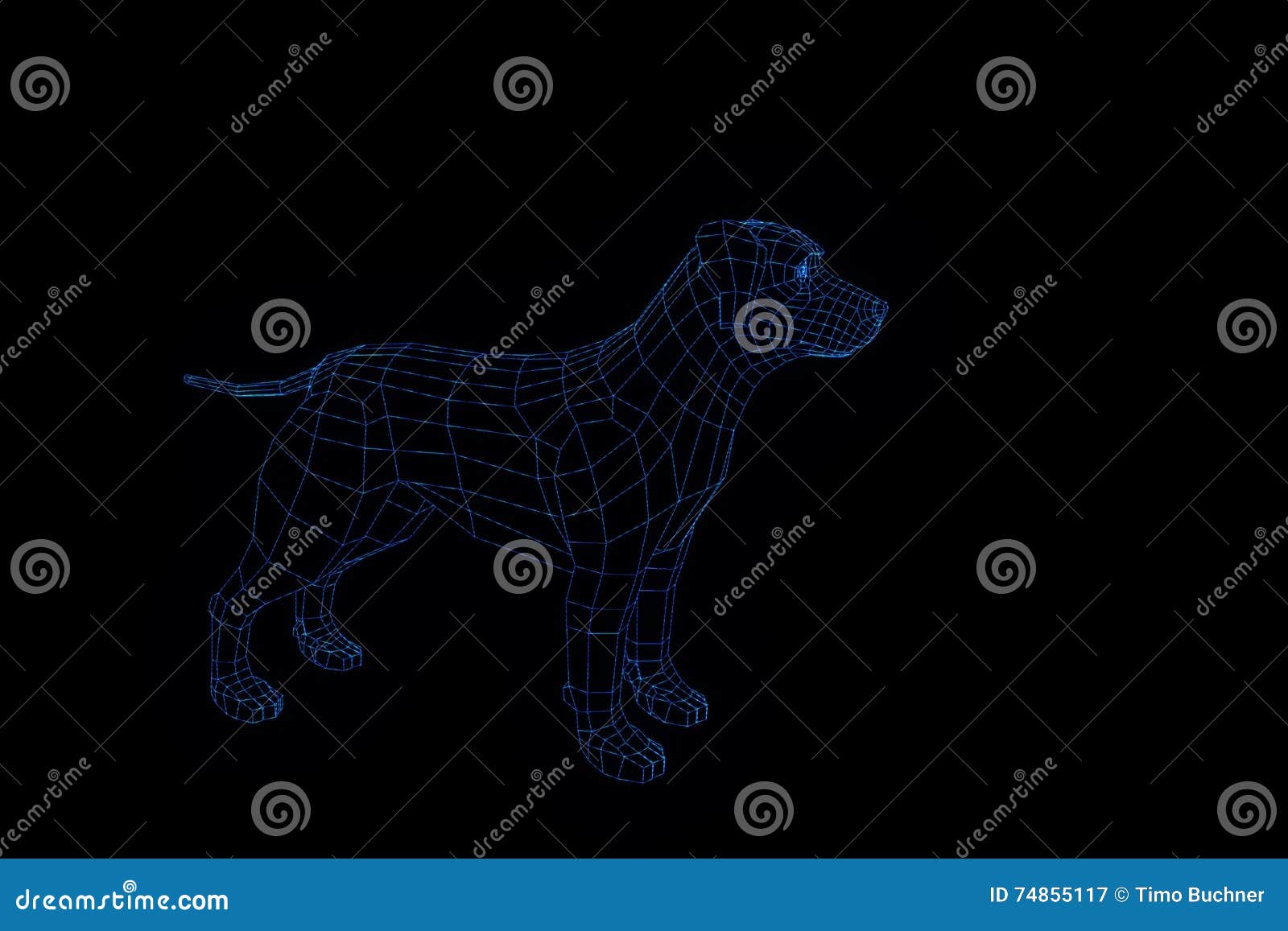 Dog in Hologram Wireframe Style. Nice 3D Rendering Stock Illustration ...