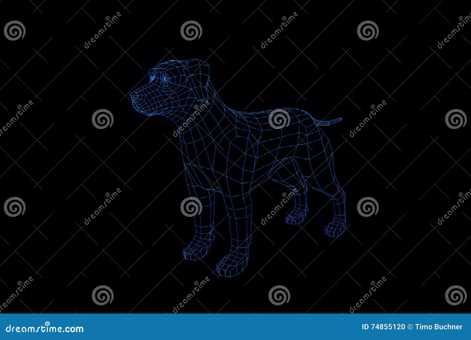 Dog in Hologram Wireframe Style. Nice 3D Rendering Stock Illustration ...
