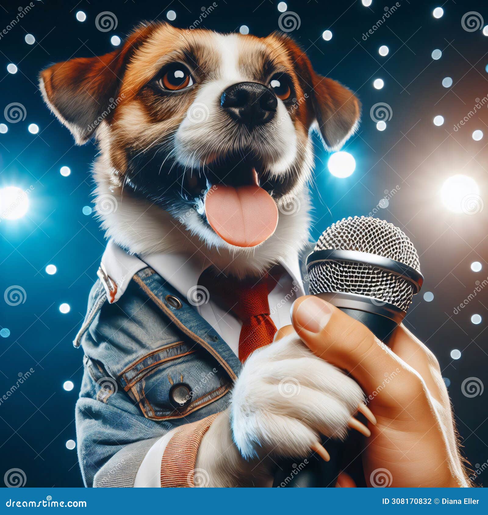 Dog and Human Hand with Microphone Stock Illustration - Illustration of ...