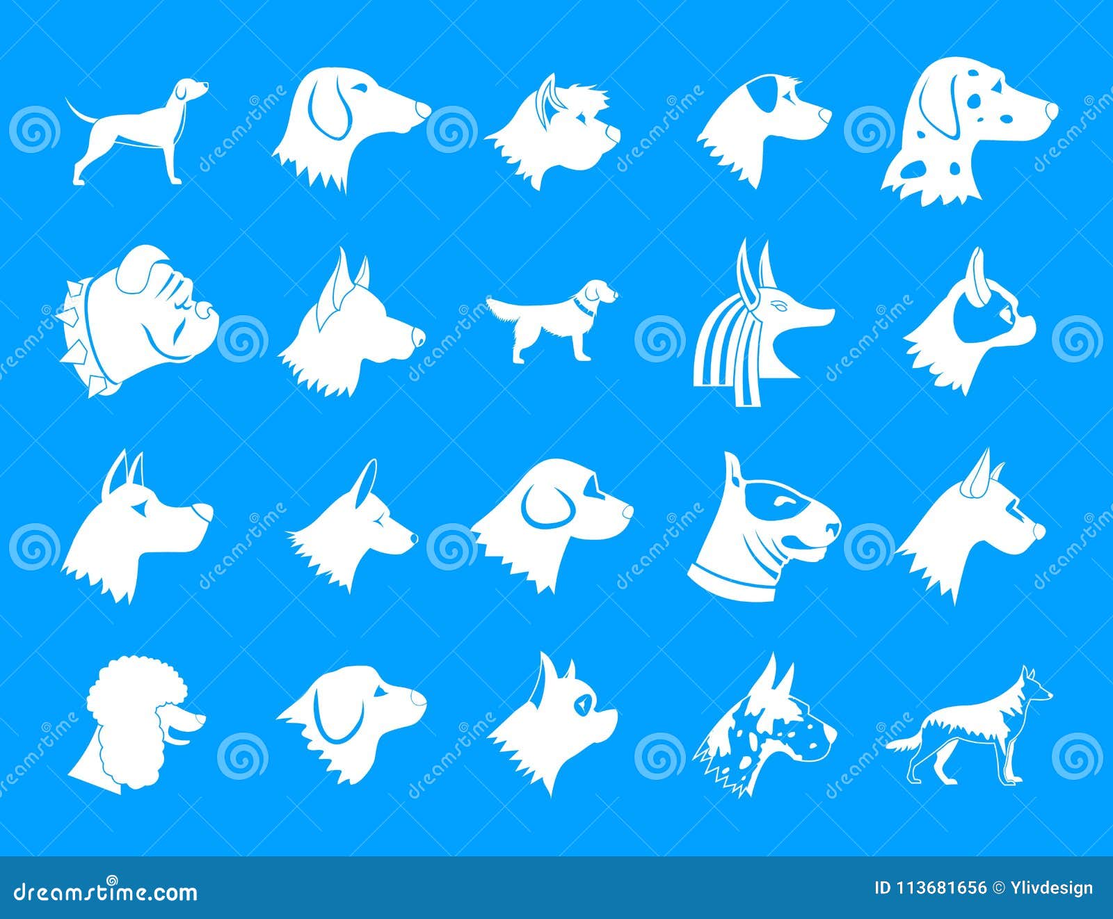 Dog icon blue set vector stock vector. Illustration of behavior - 113681656