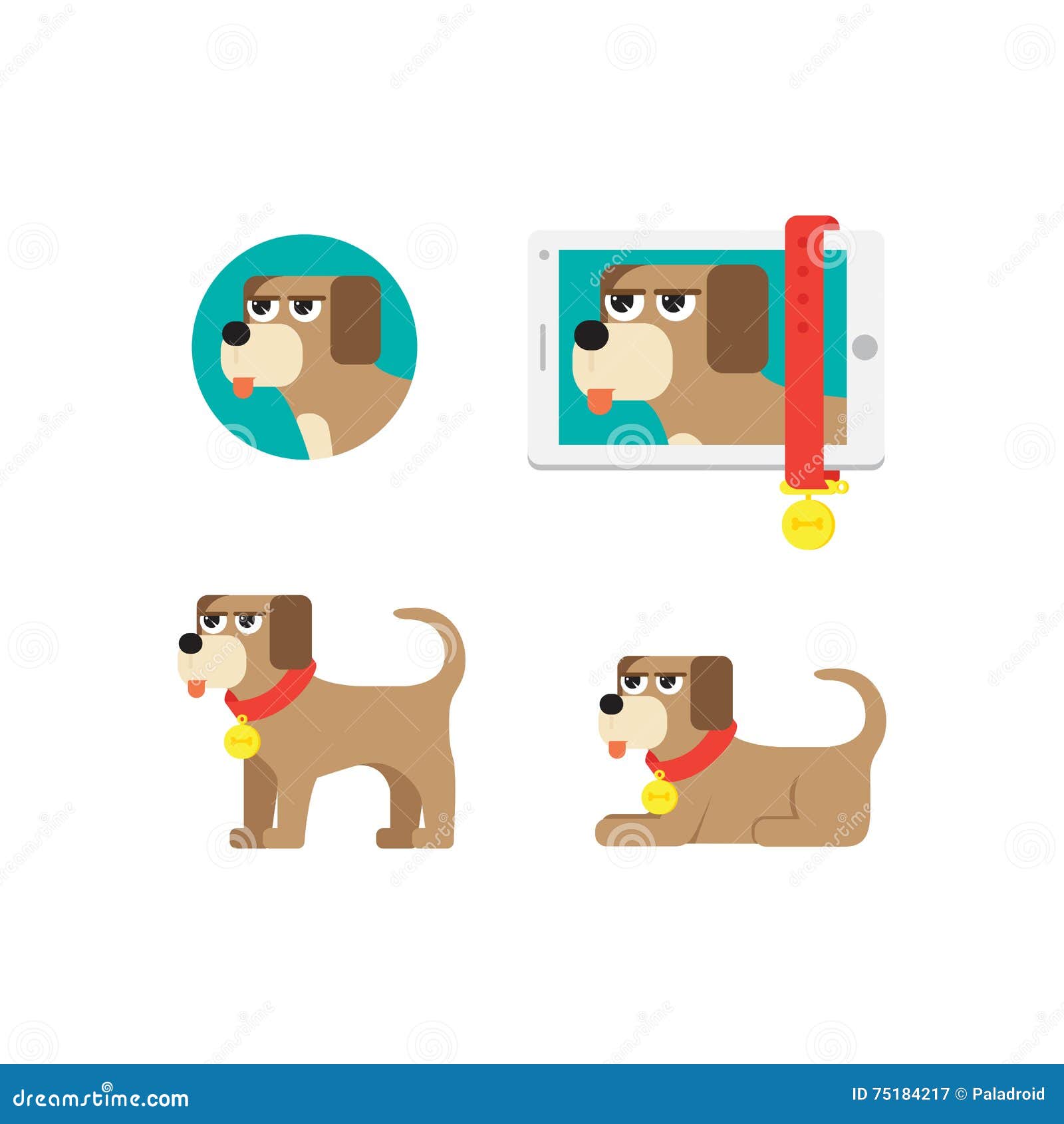 Dog Icon in Different Situations Stock Vector - Illustration of drawing ...