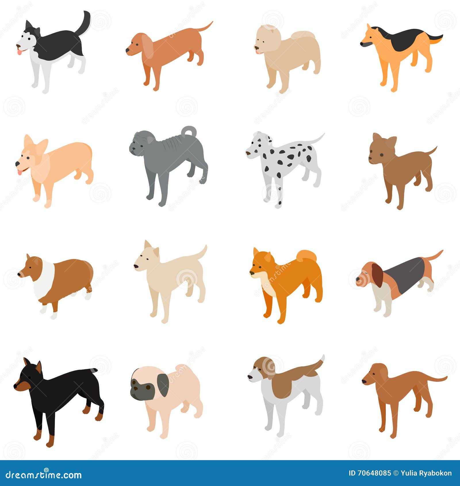 Dog Icons Set, Isometric 3d Style Stock Vector - Illustration of ...