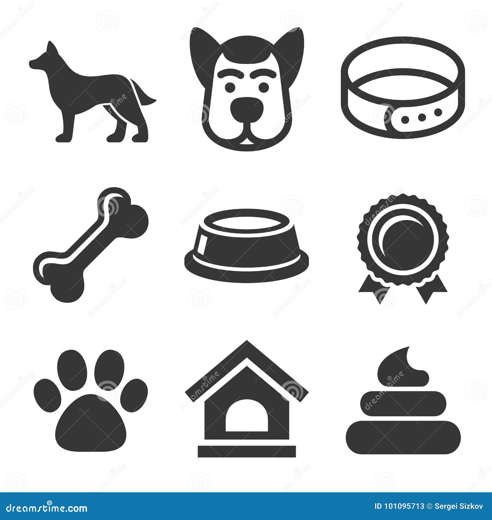 Dog Icons Set on White Background. Vector Stock Vector - Illustration ...