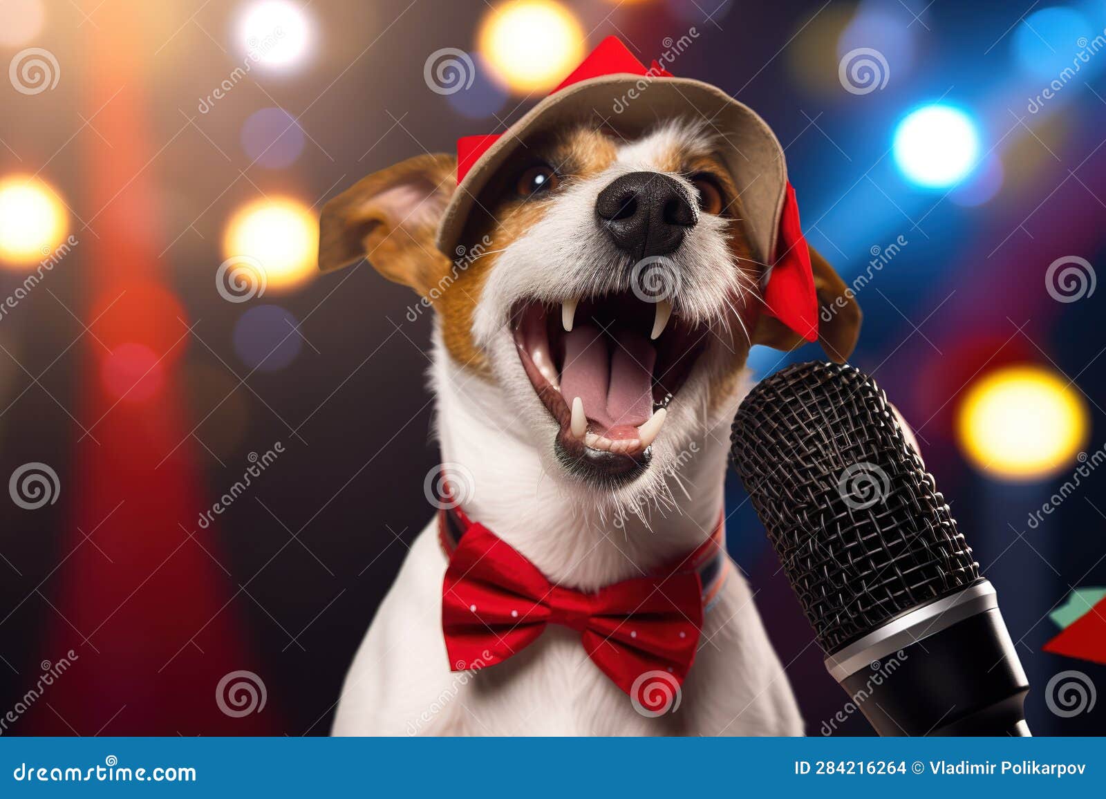 Dog Jack Russell Singing with Microphone Stock Photo - Image of ...