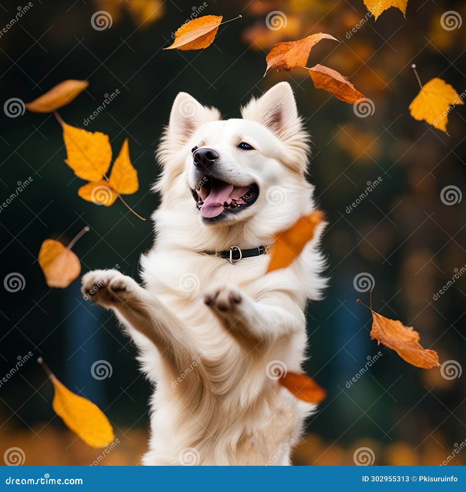Dog Jumping and Catching Falling Autumn Leaves Stock Image - Image of ...