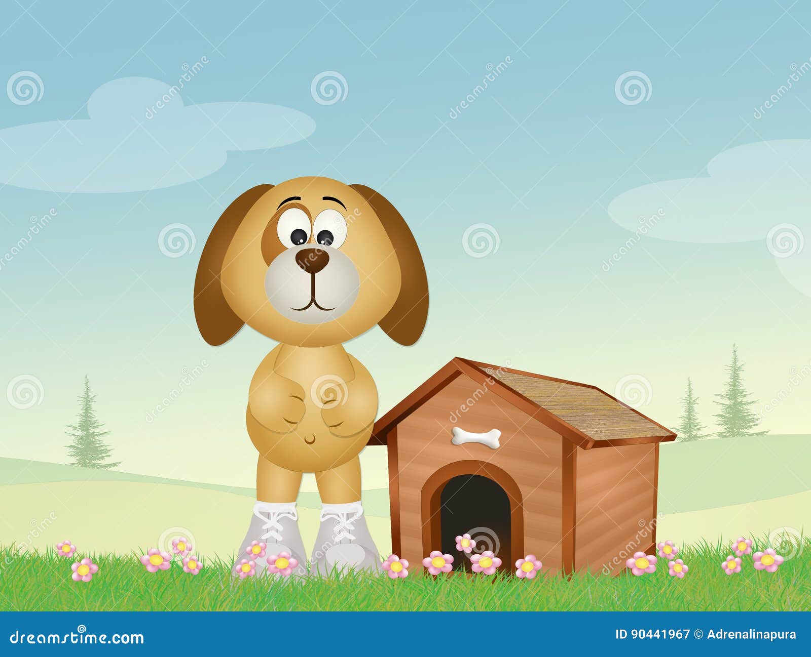 Dog and kennel stock illustration. Illustration of funny - 90441967