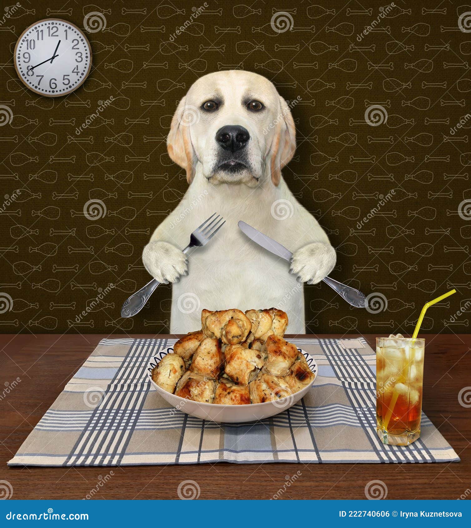 Dog Labrador Eats Roasted Meat at Table Stock Photo - Image of labrador ...