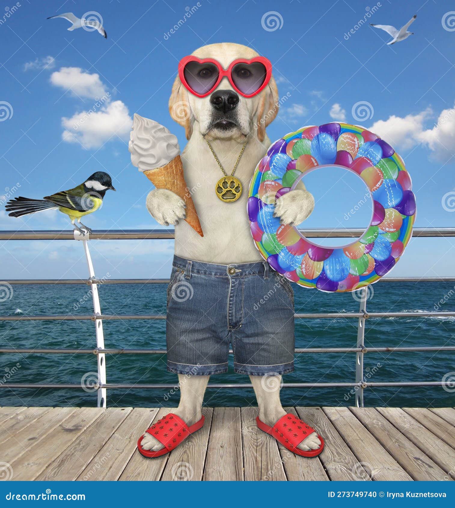 Dog Labrador with Swim Ring on Deck of Ship Stock Photo - Image of ...