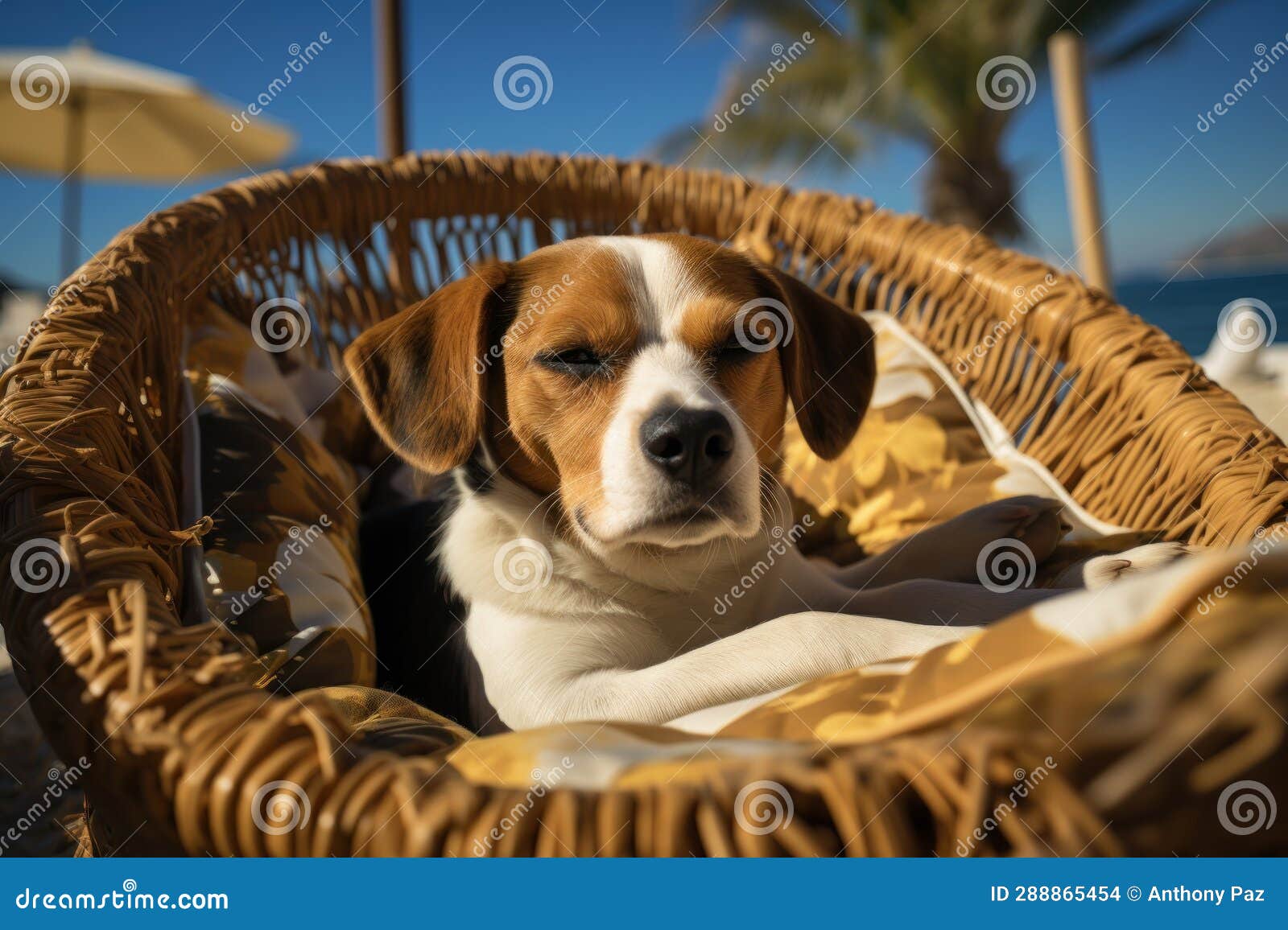 Dog Laid-Back Beagle: Unwinding on Vacation on the Beach. Generative AI ...