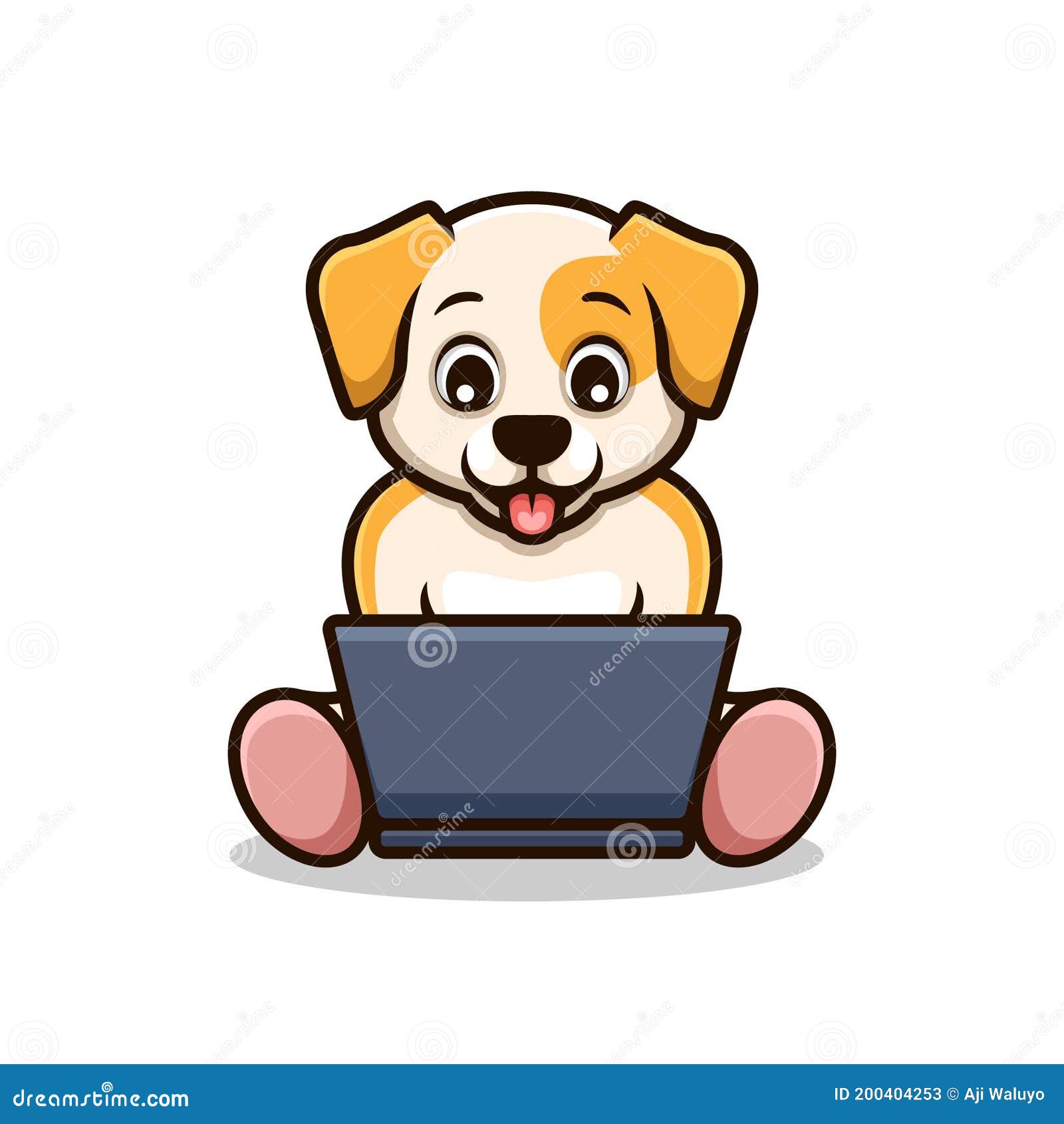 Dog with Laptop stock illustration. Illustration of small - 200404253