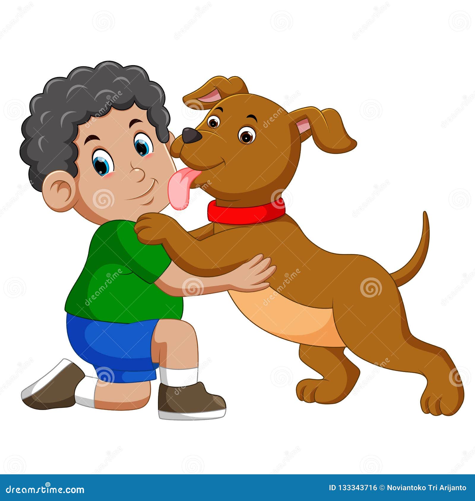 Dog Licking Owner Cartoon Vector | CartoonDealer.com #32331367