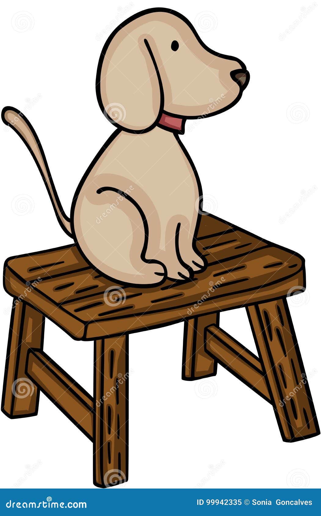Dog on little wood bench stock vector. Illustration of isolated - 99942335