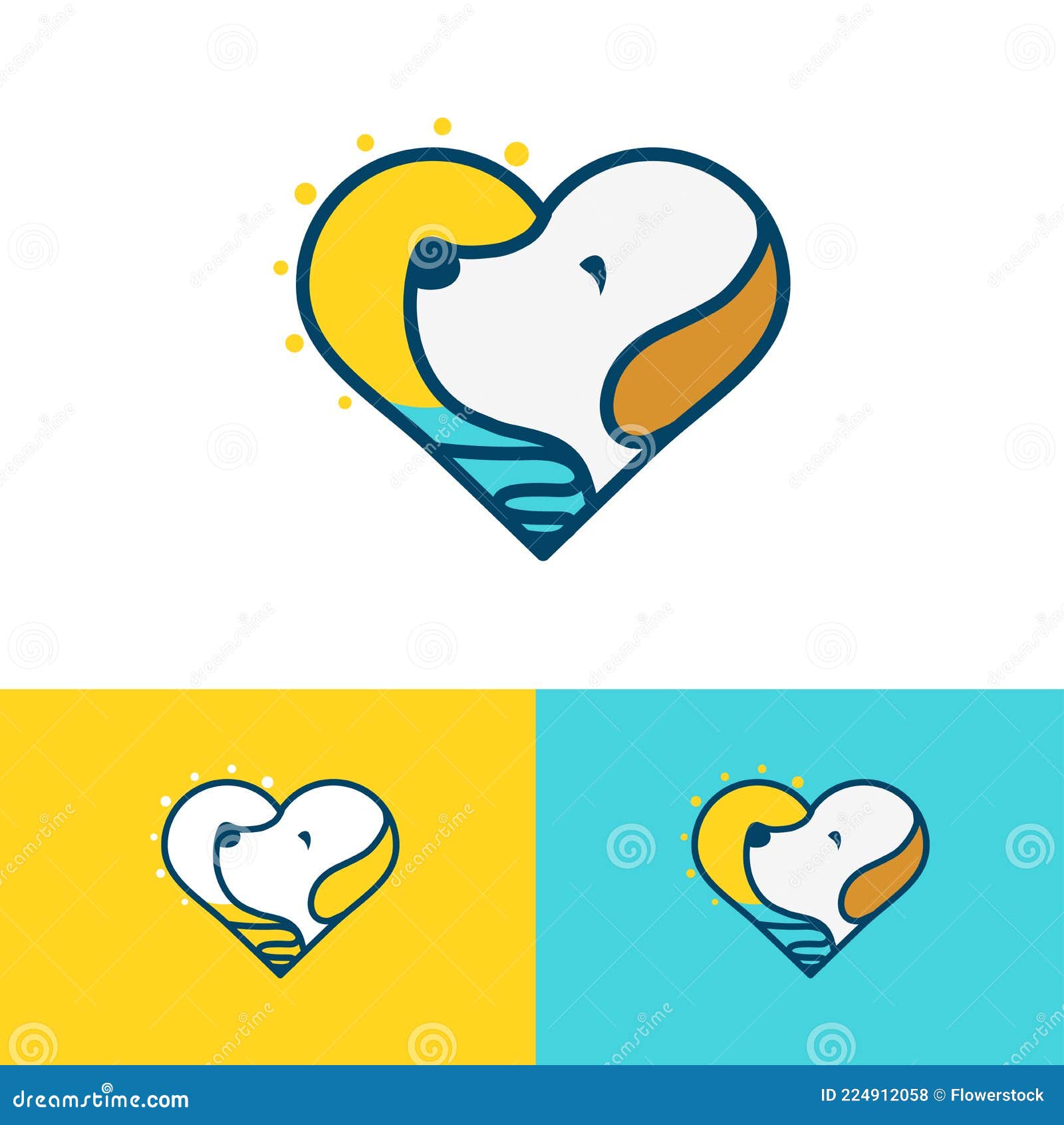 Dog Logo with Sun, Sea Waves and Dog Face Variations Stock Vector ...