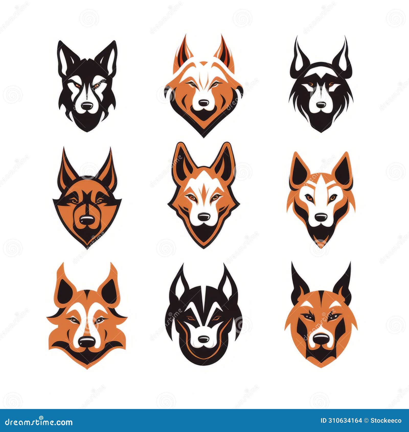 Dog Logos Collection: Unique Wolf Head Design Icons Set Stock ... Dog Logos Collection: Unique Wolf Head Design Icons Set Stock ...