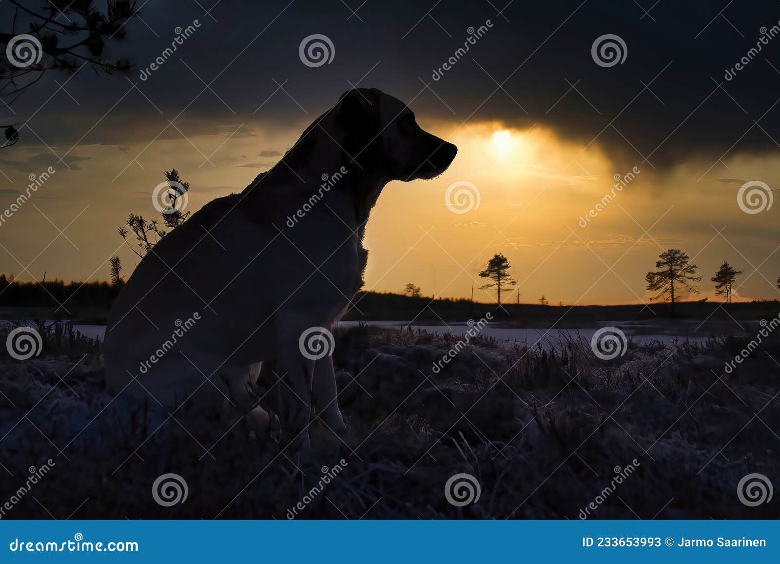 The Dog Looks at a Dramatic Sunset Stock Image - Image of forest ...