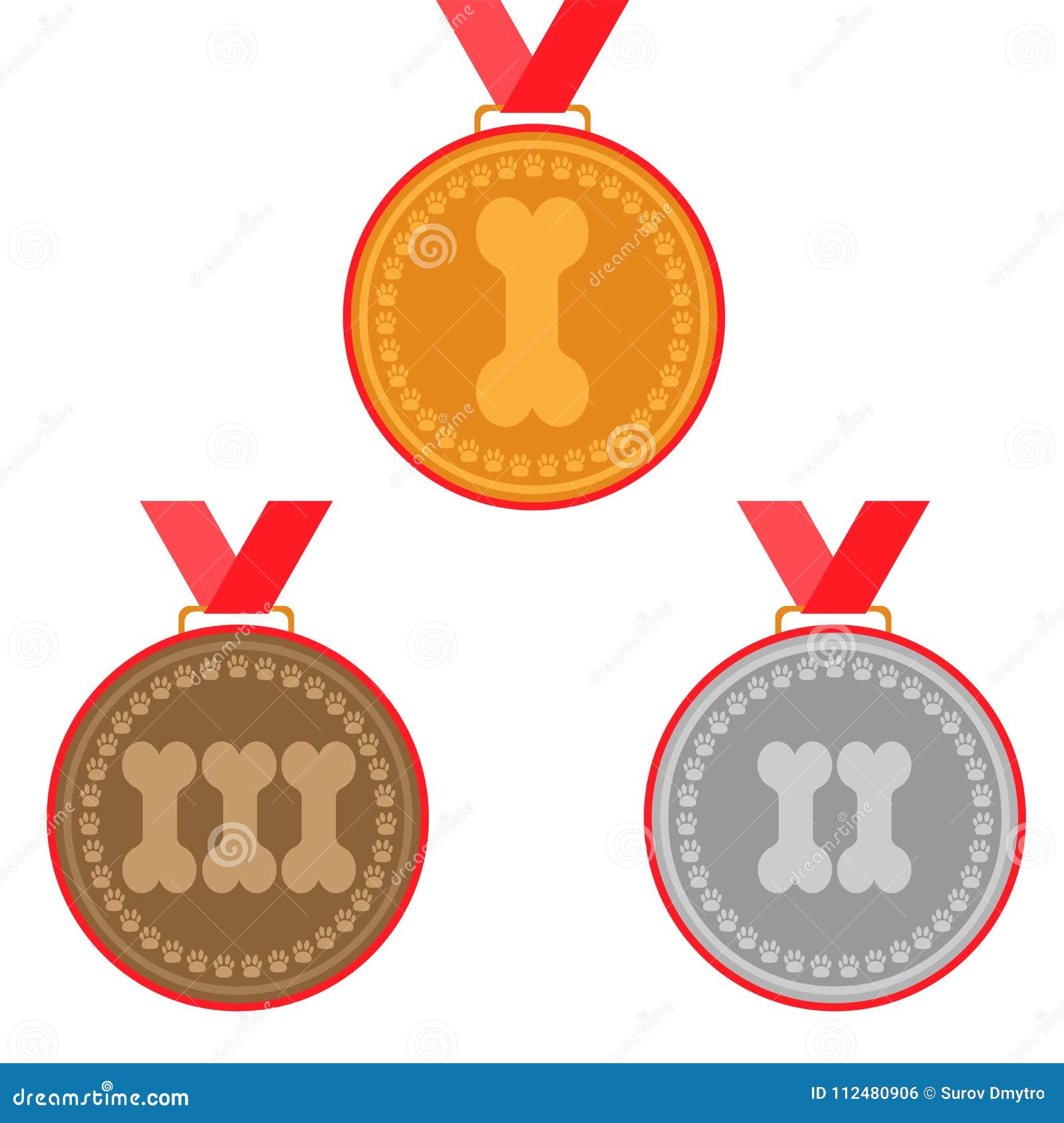 Dog Medals Set. Prizes for First Three Places - Gold, Silver and Bronze ...