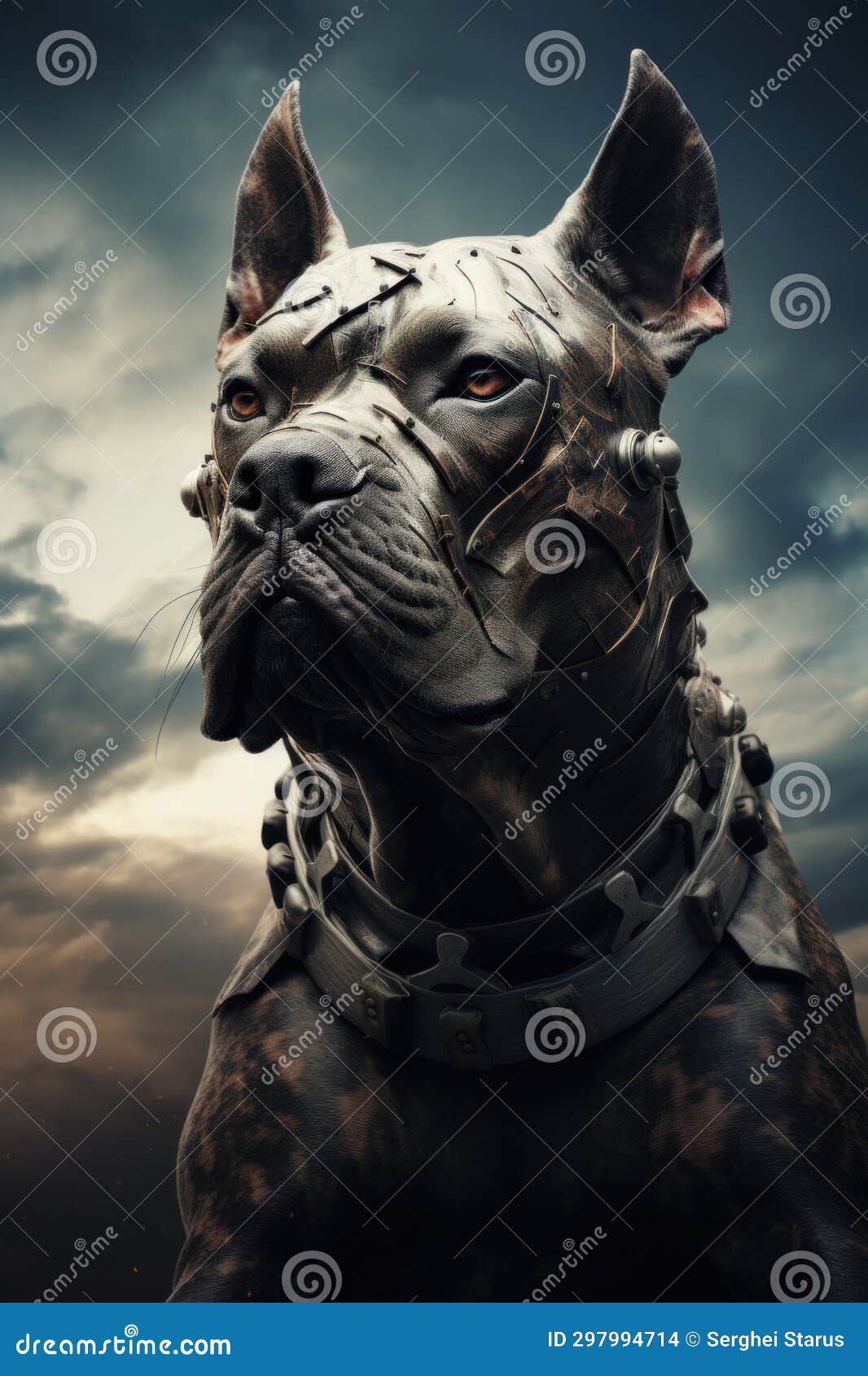 A Dog with a Metal Collar on Its Head, AI Stock Photo - Image of head ...