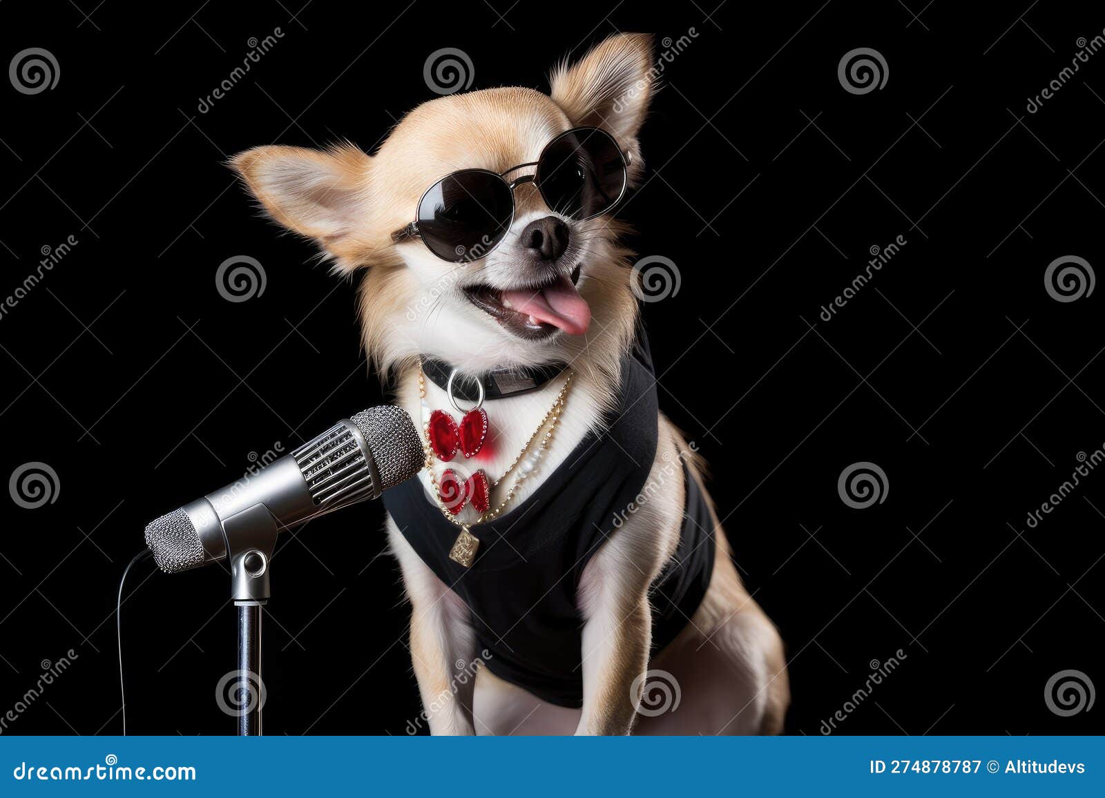 Dog with Microphone and Guitar, Ready To Rock Out on Stage Stock ...