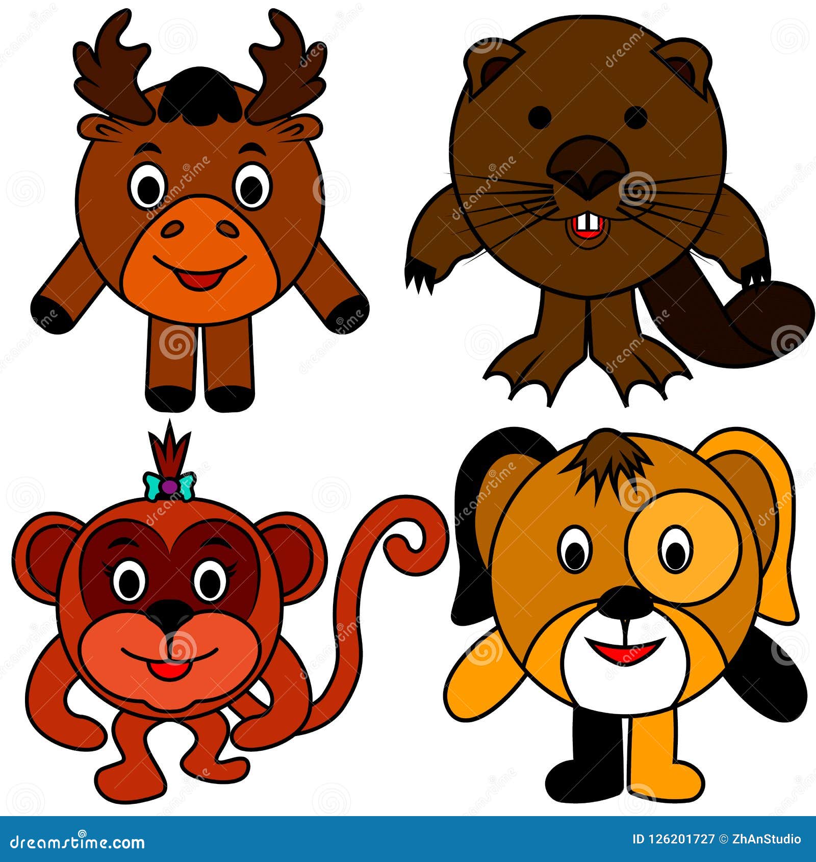 Dog monkey moose beaver stock vector. Illustration of cartoon - 126201727