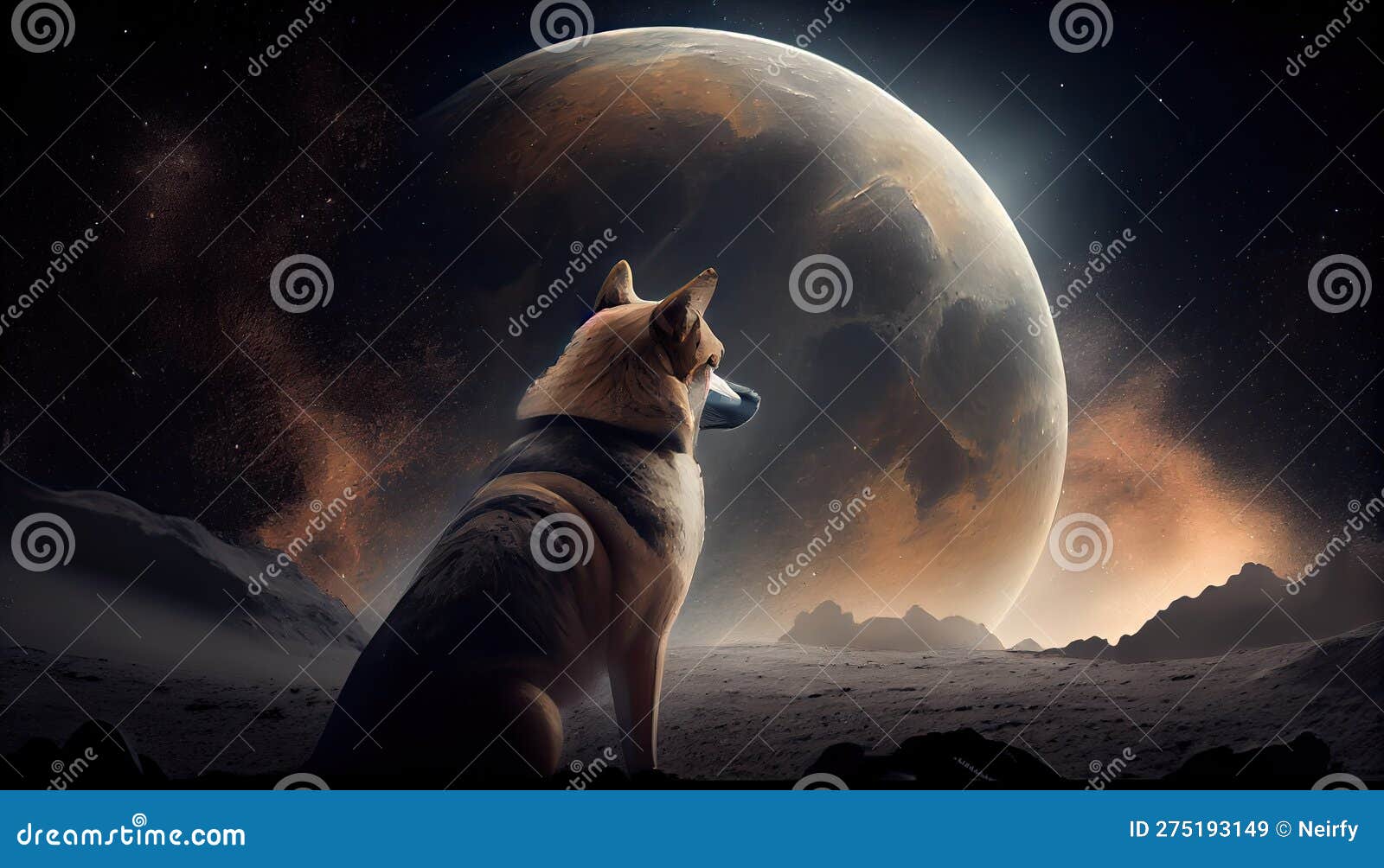Dog with moon background stock illustration. Illustration of graphic ...