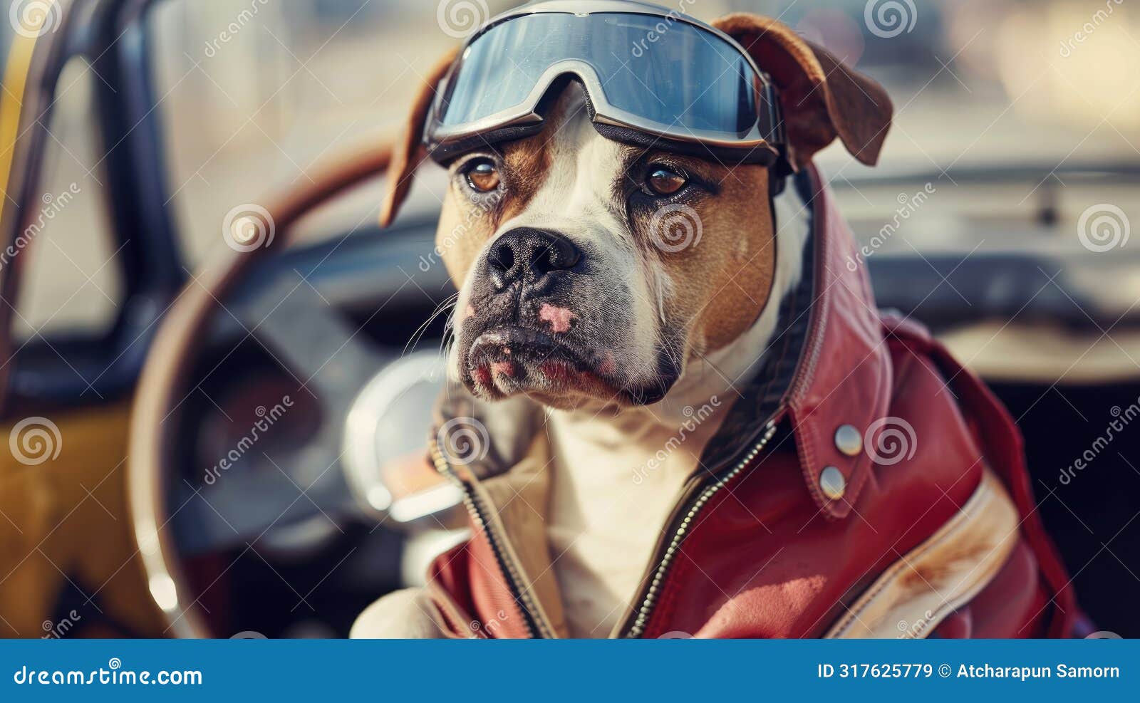 A Dog in Motor Racer Suit, Biker Dog, Driver Dog Stock Image - Image of ...