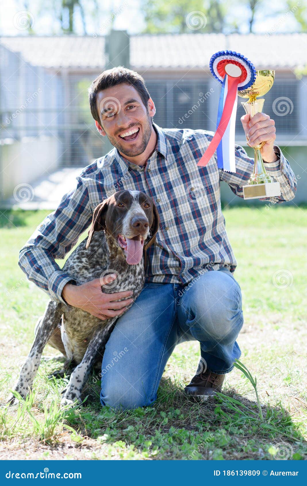 Dog owner and winner dog stock image. Image of friend - 186139809