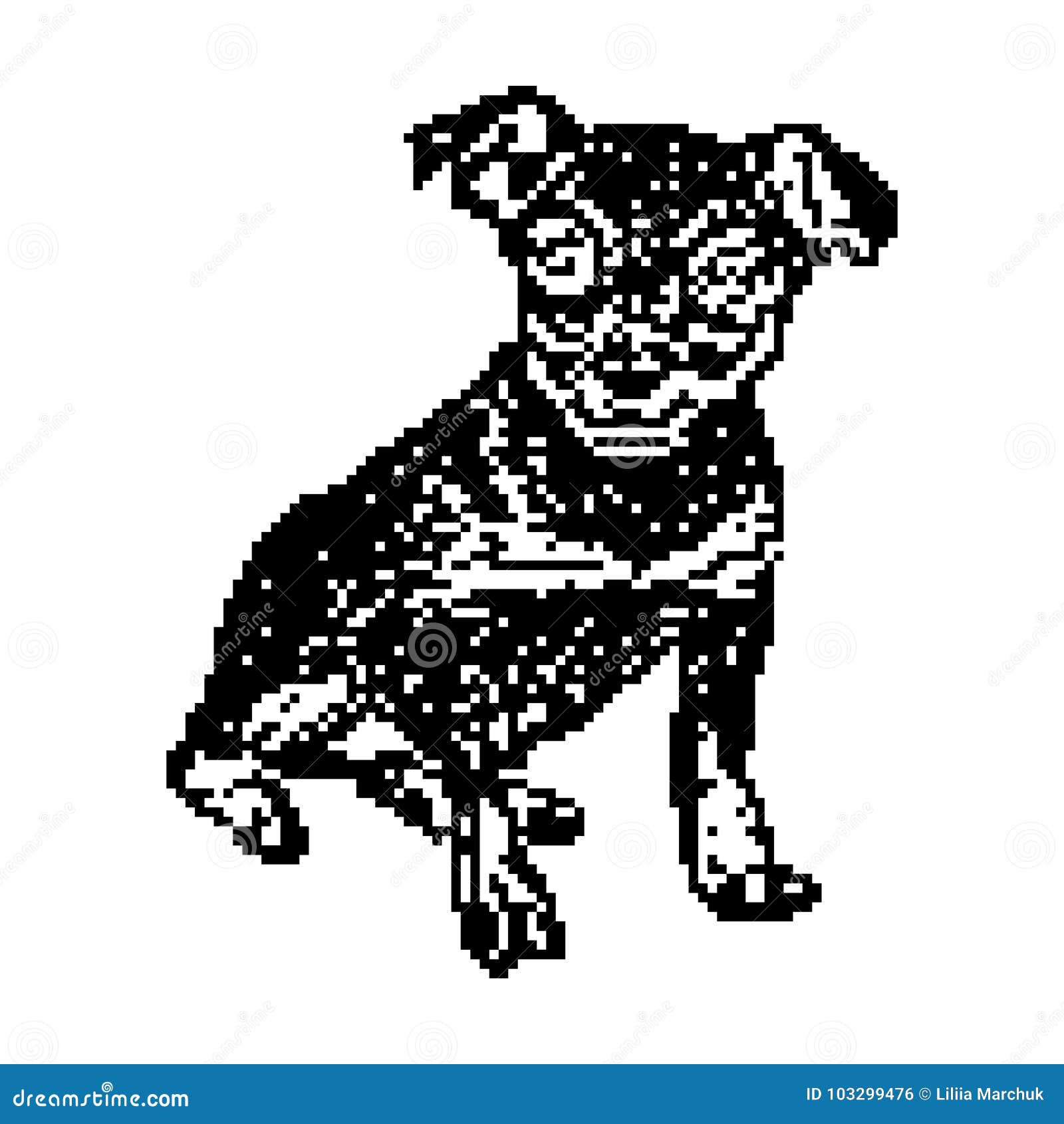 Dog in a Sitting Pose in Black Painted with Pixels. the Design is ...