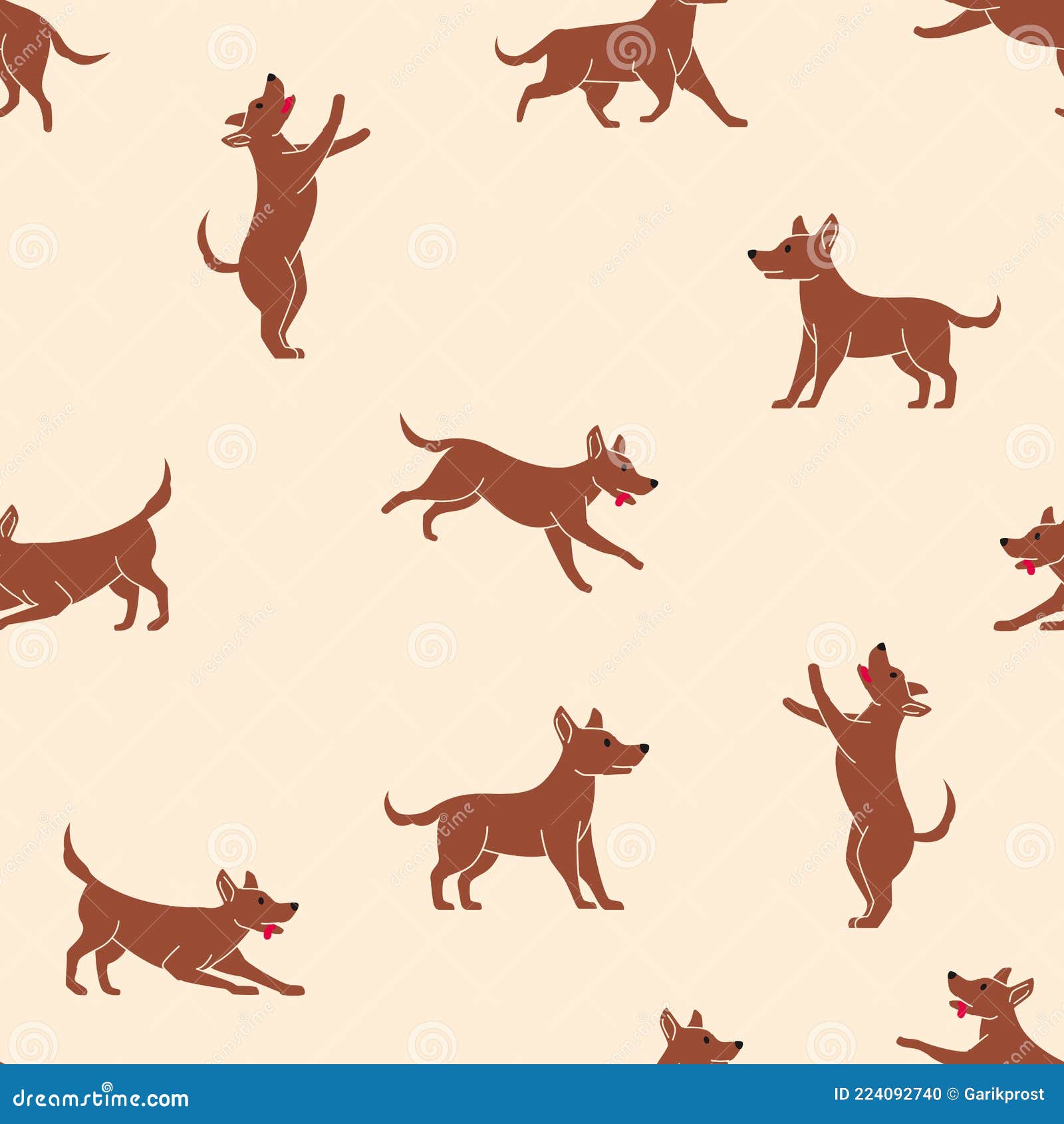 Dog Pattern with Dog in Different Poses, Runs, Walks and Sits Stock ...