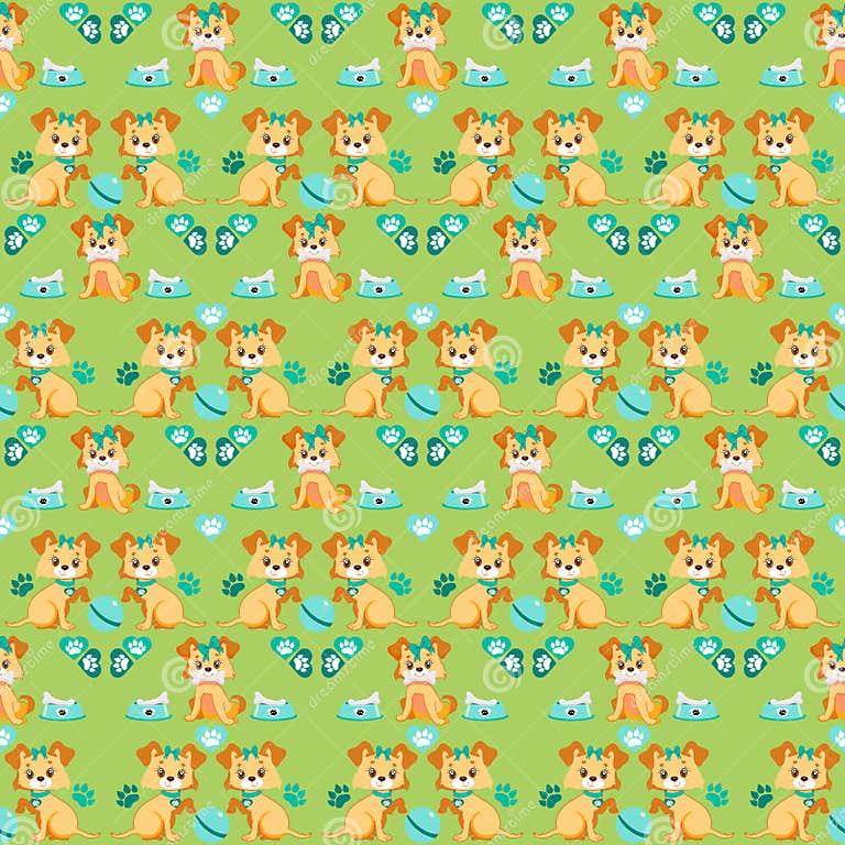 Dog Pattern Vector. Dog Bowl, Bone and Paw Marks Stock Vector ...