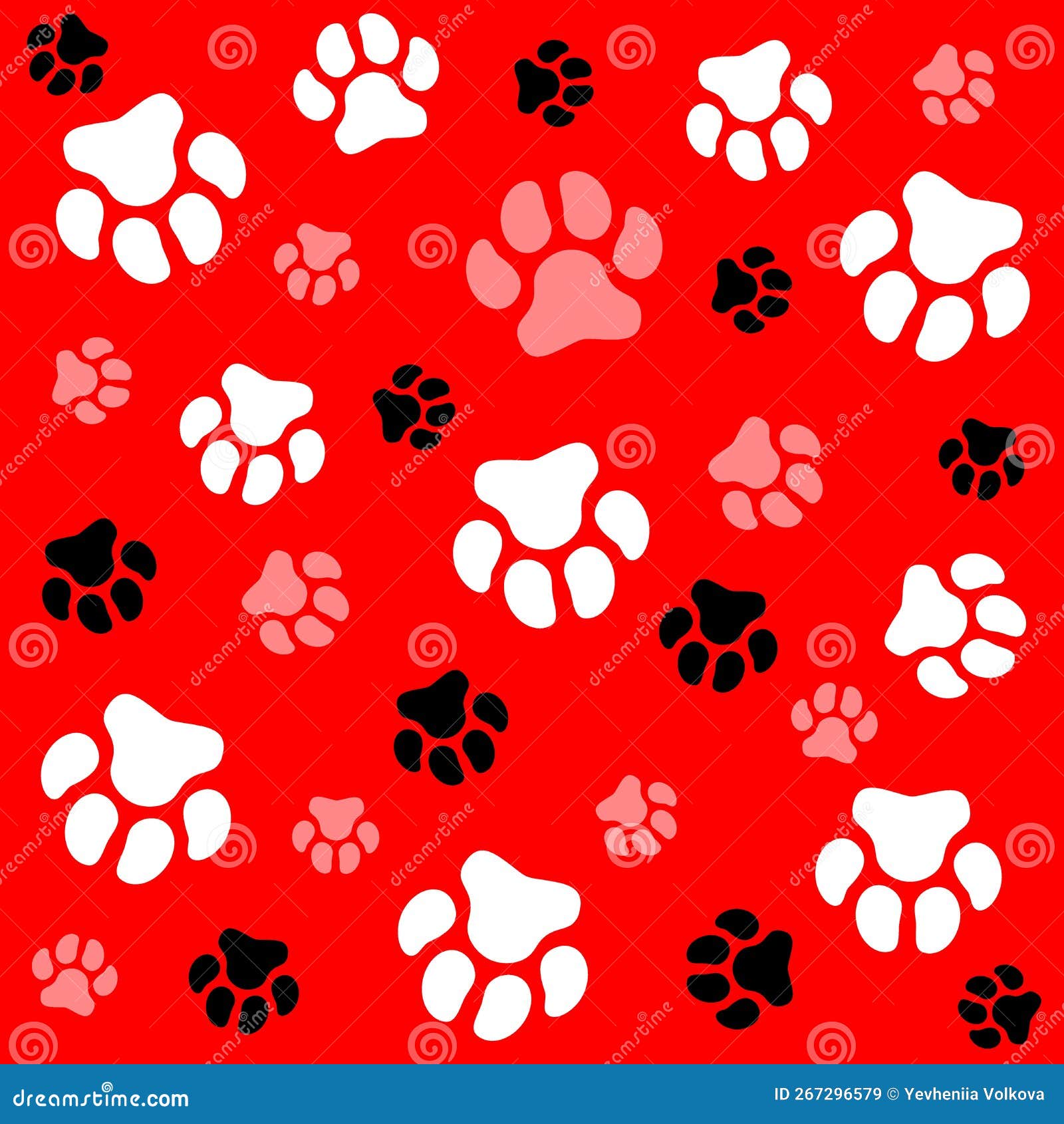 Dog Paw. Red Background and Dog Tracks. Pattern with Traces. Stock ...