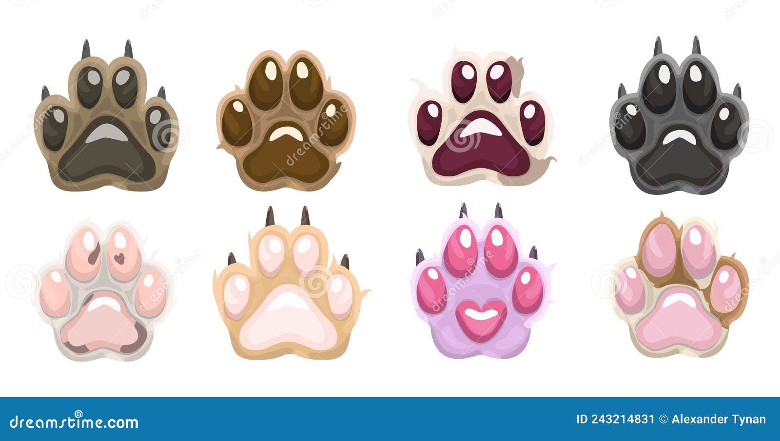 Dog Paw Vector Art. Cartoon Dog Paw Set Stock Vector - Illustration of ...