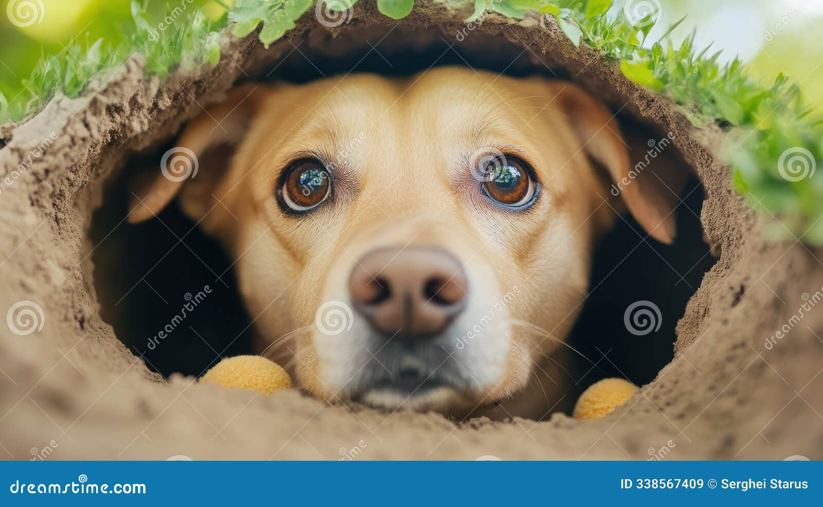 A Dog Peeking Out of a Hole in the Ground, AI Stock Image - Image of ...