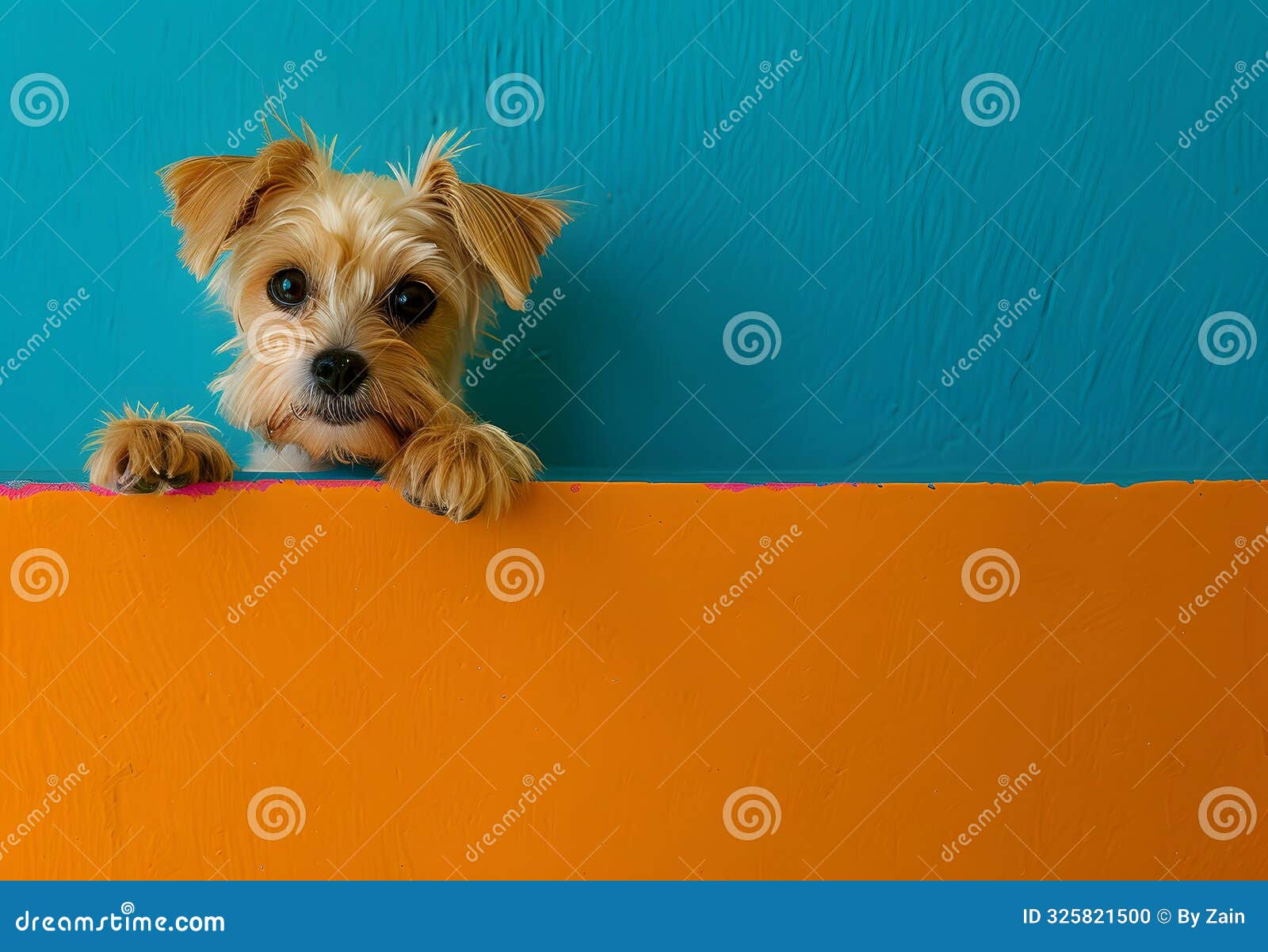 Dog Peeking Over Orange Wall Blue Background Stock Illustration ...