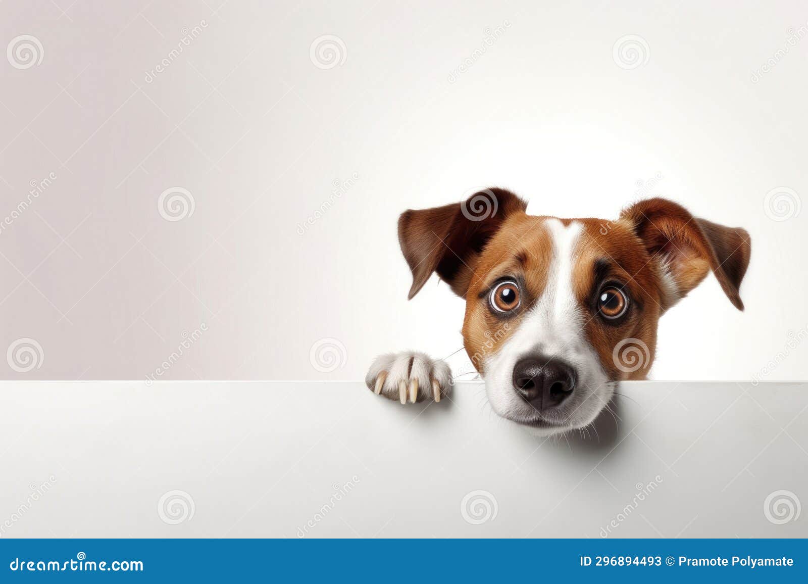 A Dog Peeking Over White Sign Placard Template with Copy Space Stock ...