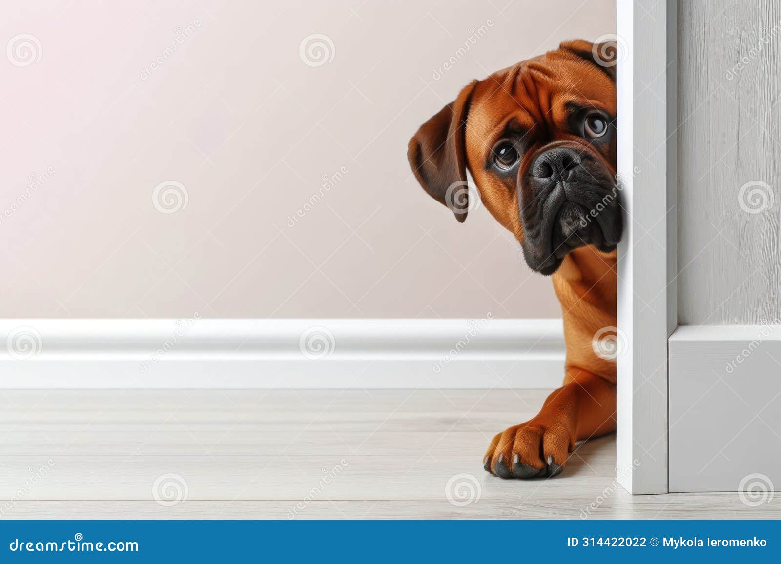 The Dog Peeks Timidly Around The Corner AI-Created Content Royalty-Free ...