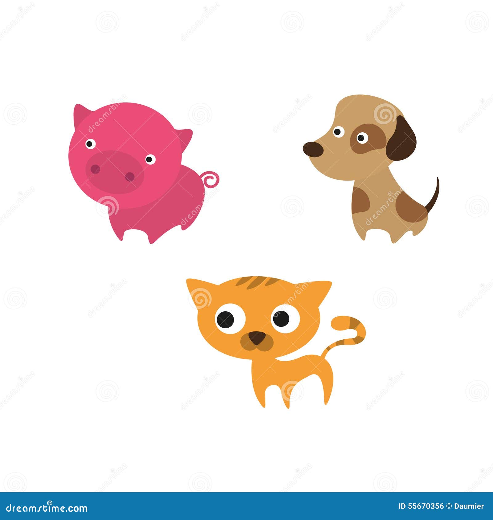 Dog pig cat animal set stock vector. Illustration of cartoon - 55670356
