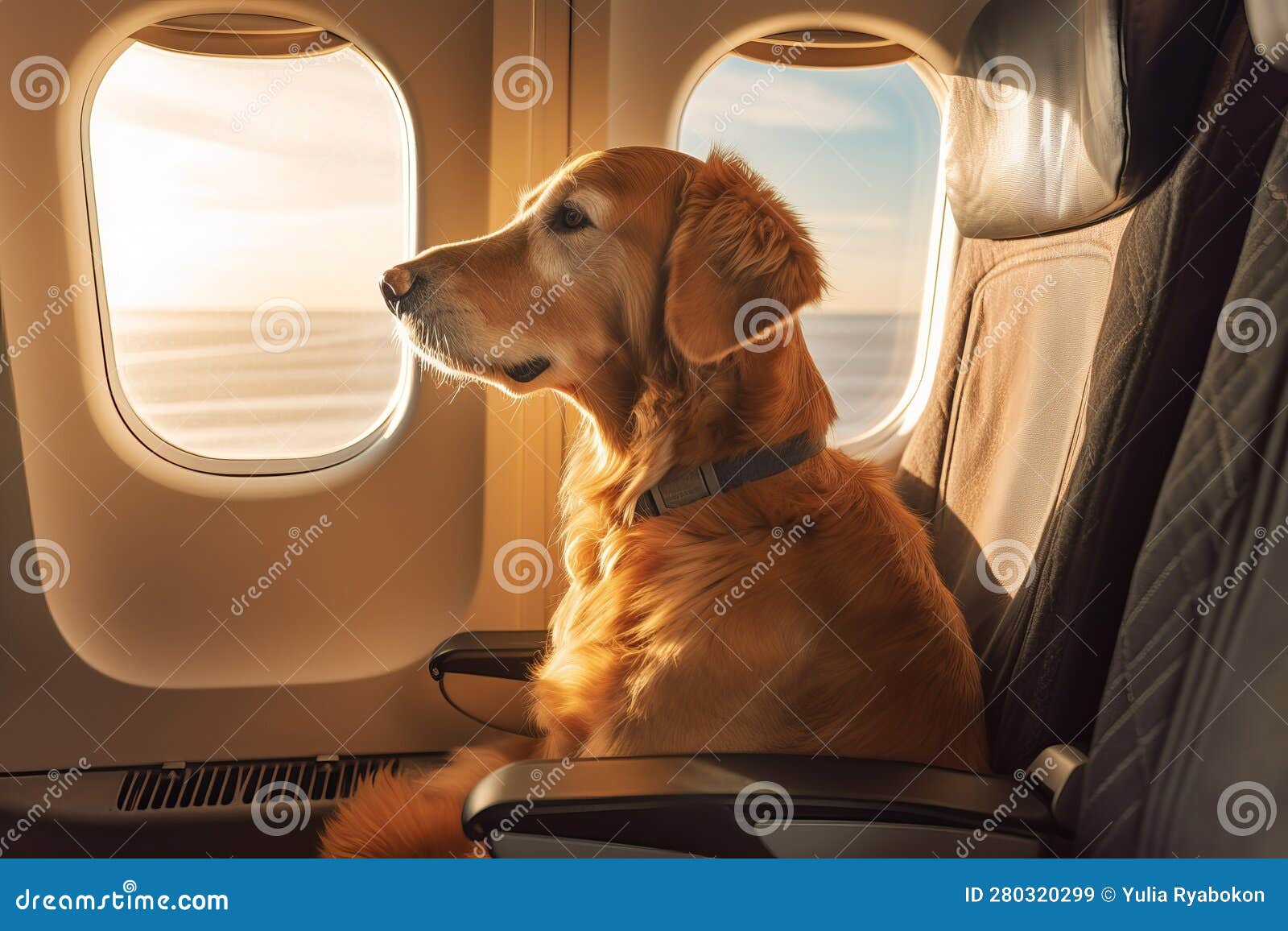 Dog Plane Passenger Sunset. Generate Ai Stock Illustration ...