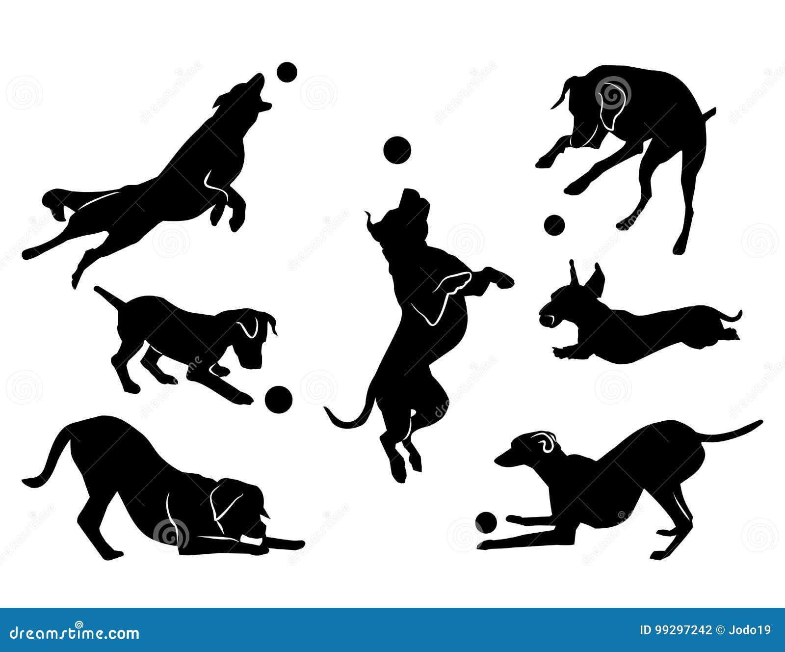 Dog Playing with a Ball. Black Silhouette Stock Vector - Illustration ...
