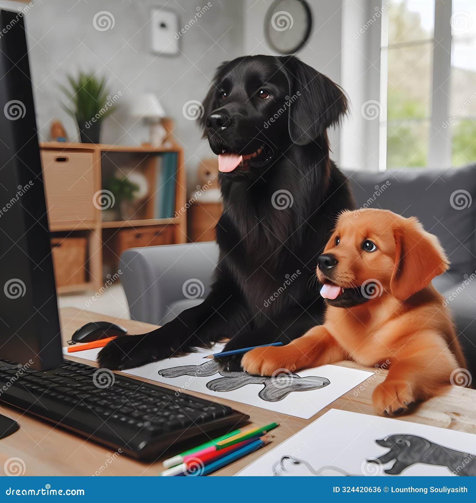 Dog Playing Computer. Design Similar To Graphic Design. Generative Ai ...
