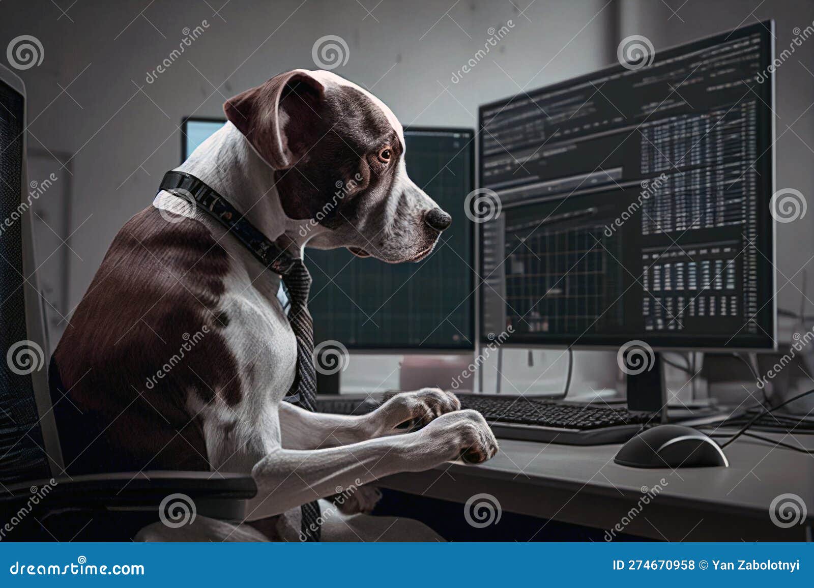 A Dog Programmer in a Business Suit Sits at His Compute. Generative AI ...