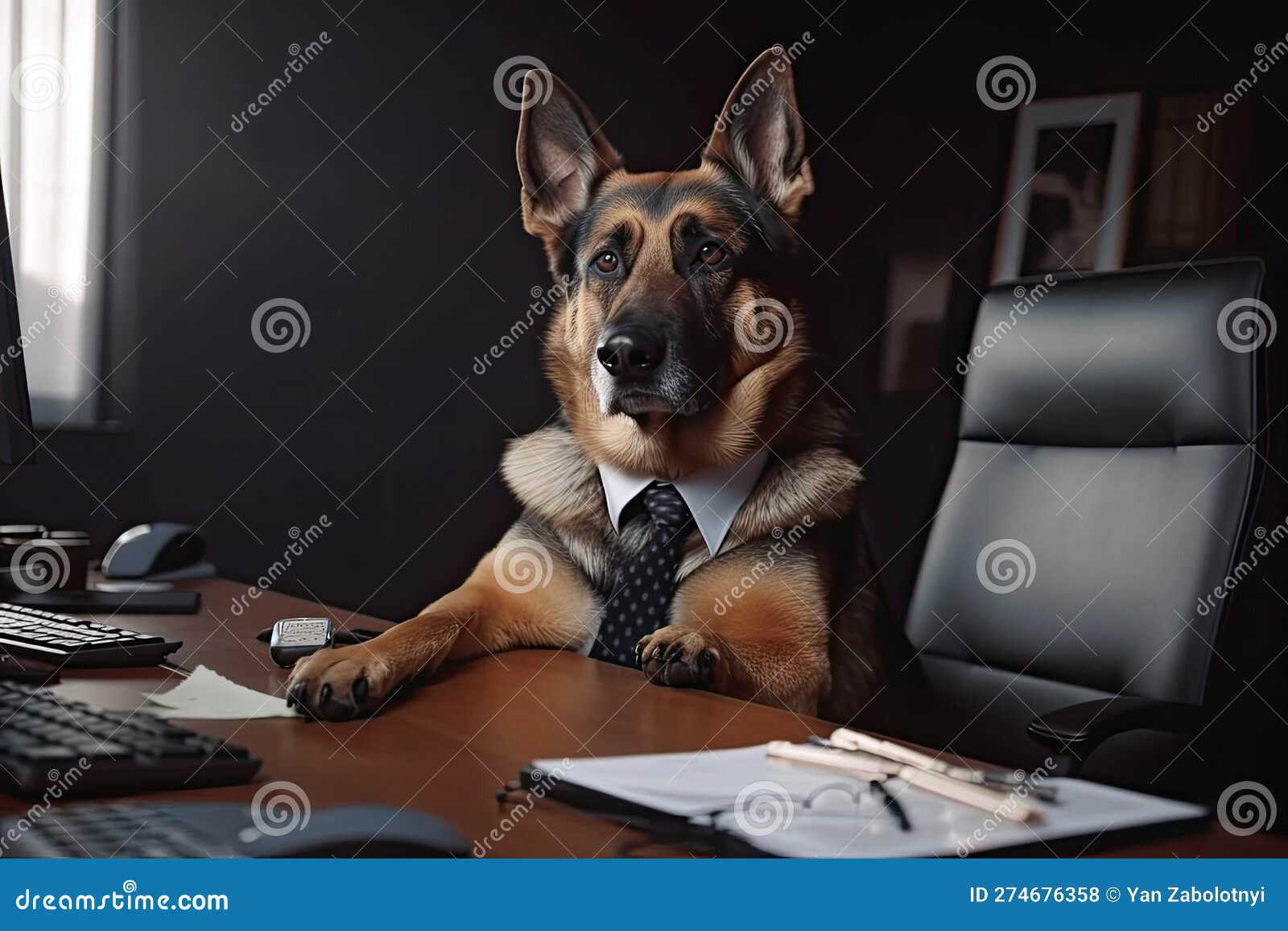 A Dog Programmer in a Business Suit Sits at His Computer and Programs ...
