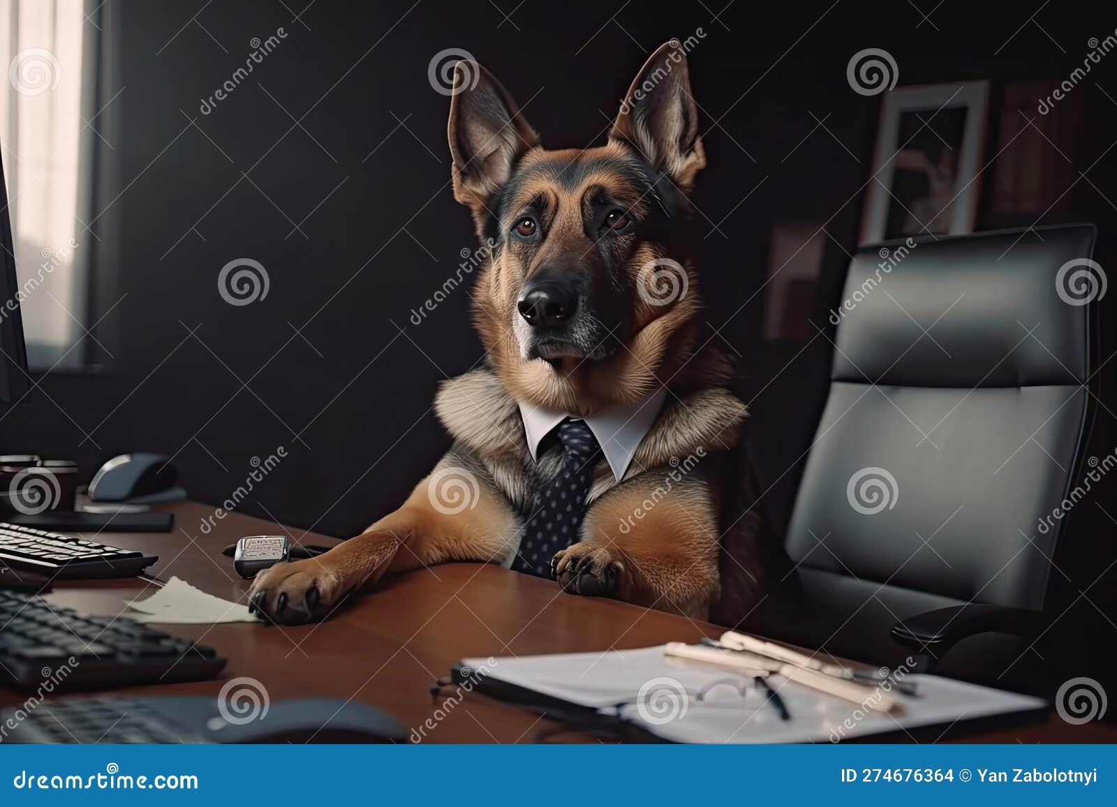 Dog Programmer in a Business Suit Sits at His Computer and Programs ...