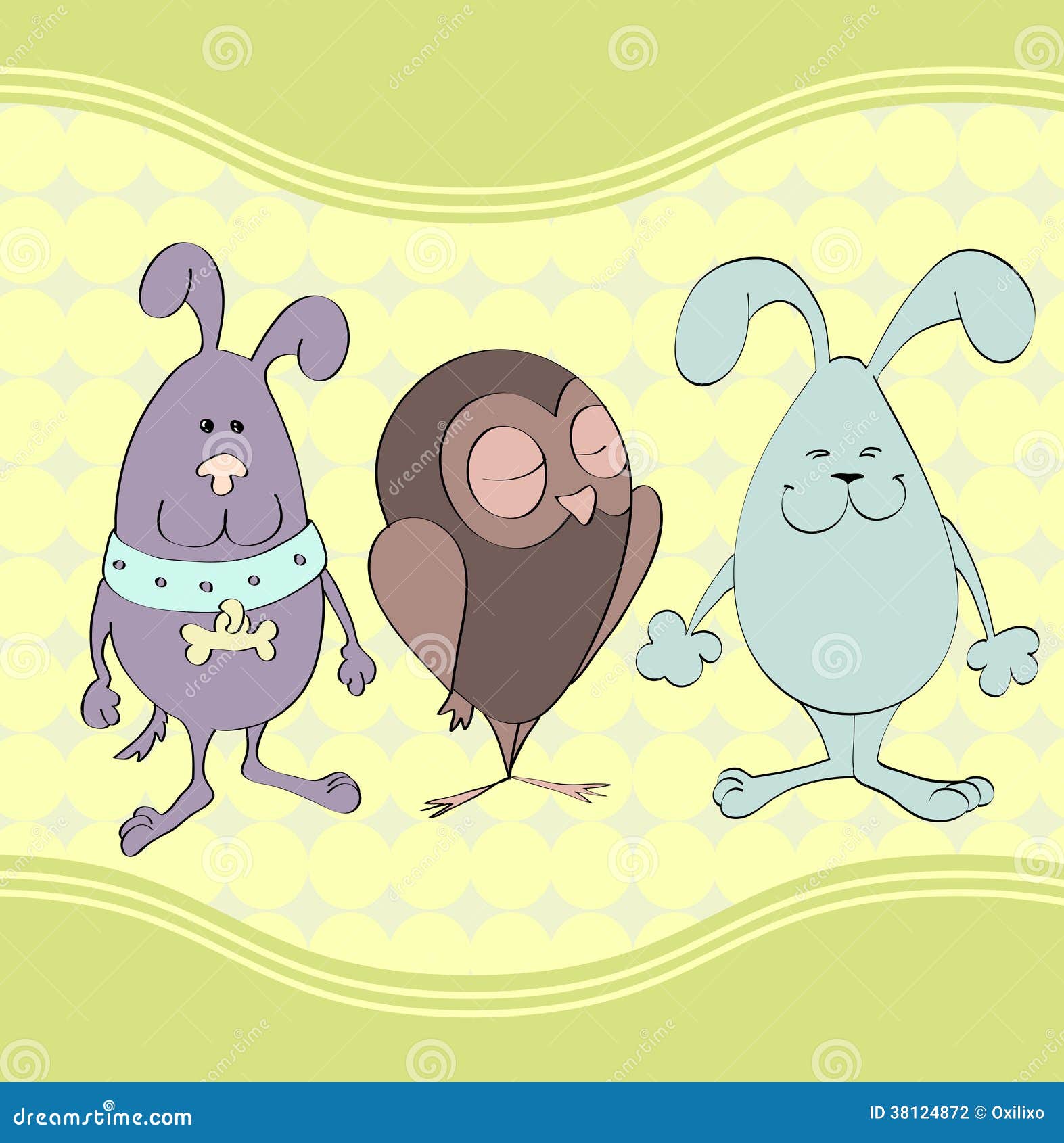 Dog, rabbit and owl stock vector. Illustration of animal - 38124872