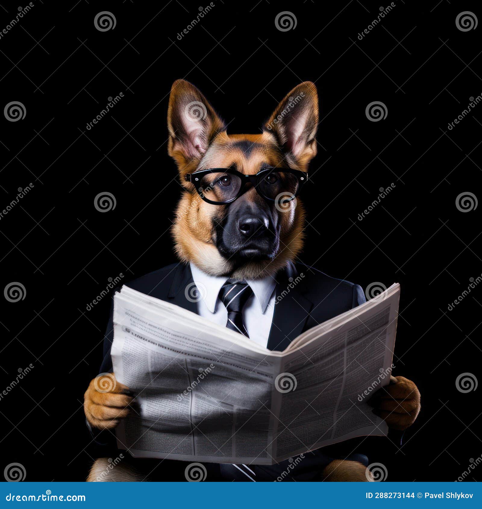 Dog Reading and Holding a Newspaper Stock Illustration - Illustration ...