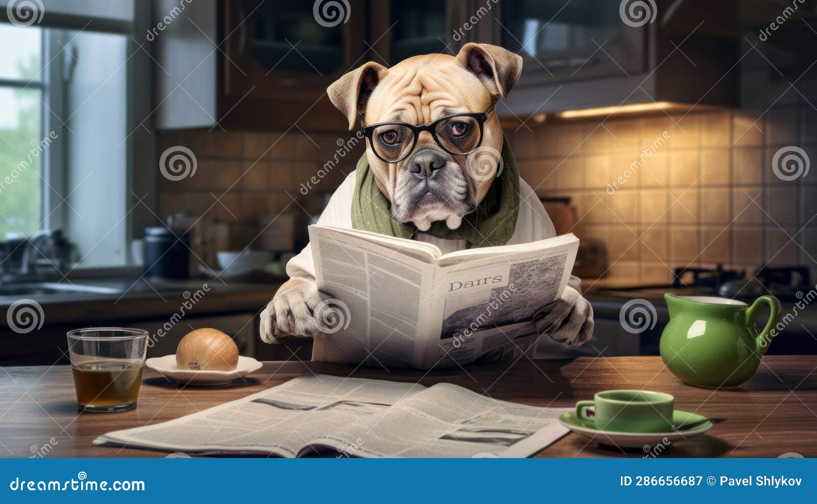 Dog Reading and Holding a Newspaper at Home Stock Image - Image of read ...