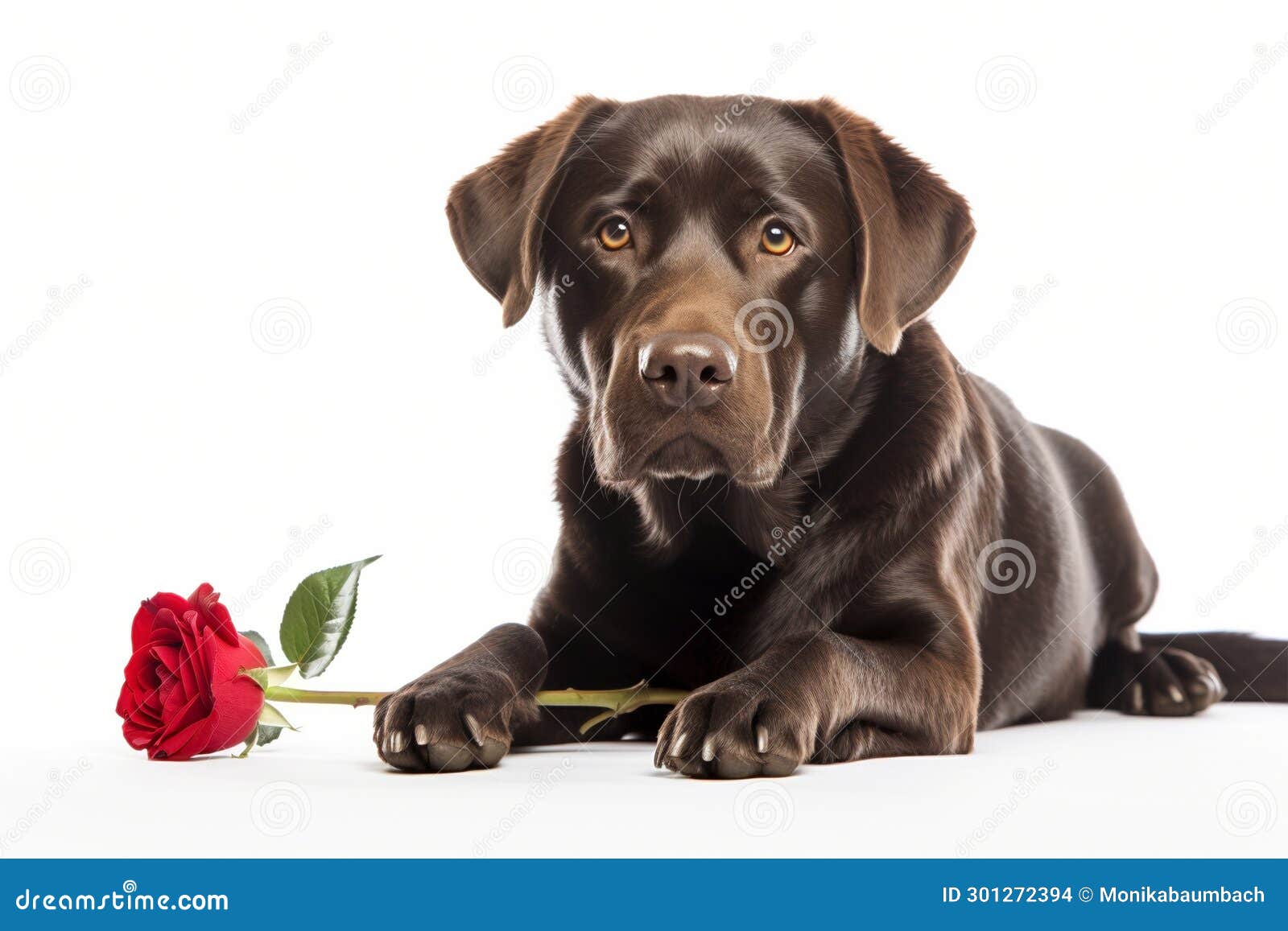Dog with Red Rose on White Background Stock Illustration - Illustration ...