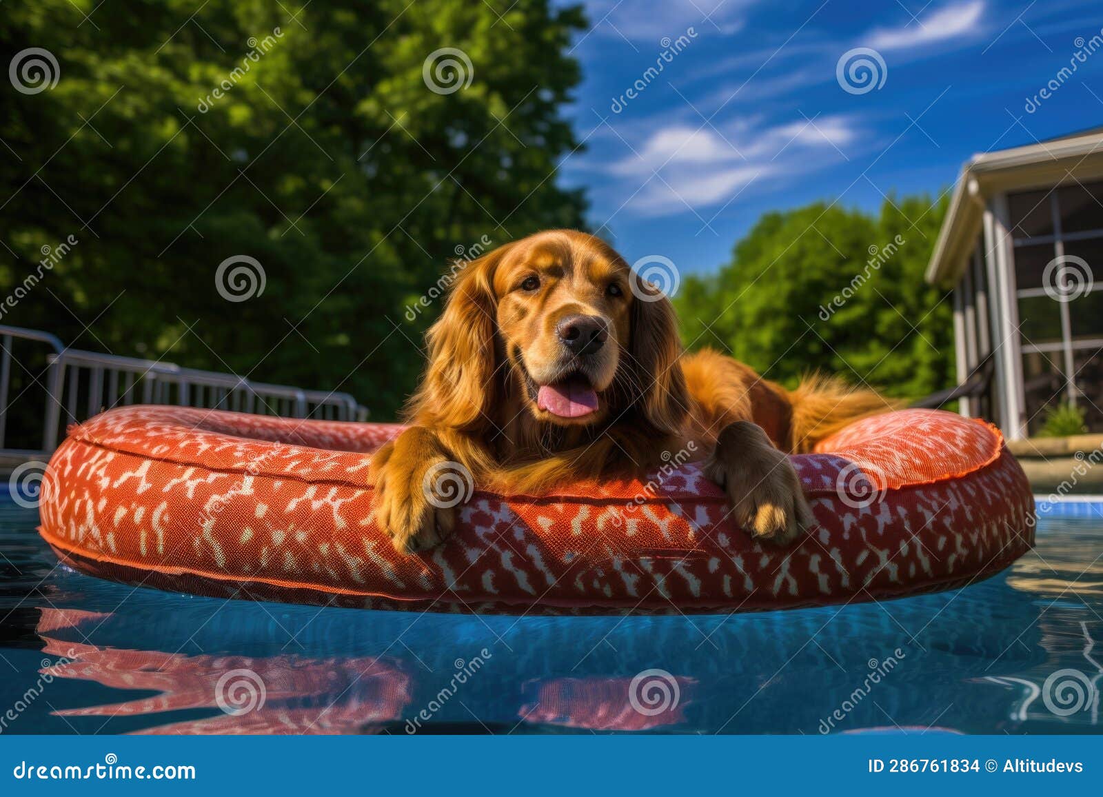 Dog Resting on Pool Float Under the Sun Stock Illustration ...